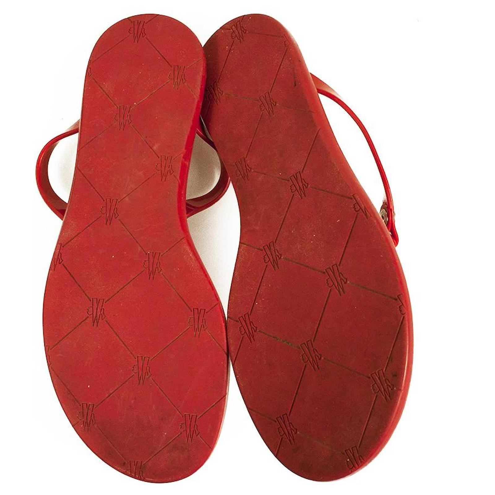Moncler Red Leather Logo Flip Flop Thong Flats Sandals size 37 ref ...