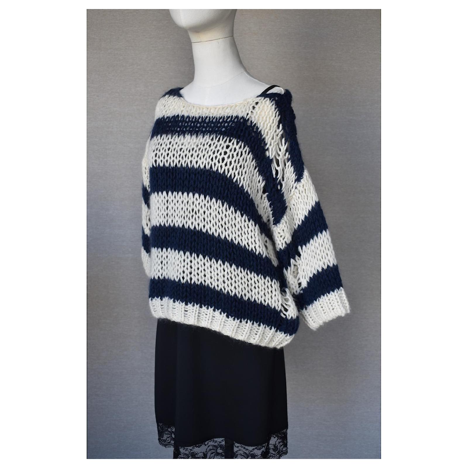 Saint Laurent Striped Sweater White Blue Beige Cream Wool Saint Laurent Striped Sweater White Blue Beige Cream Wool
