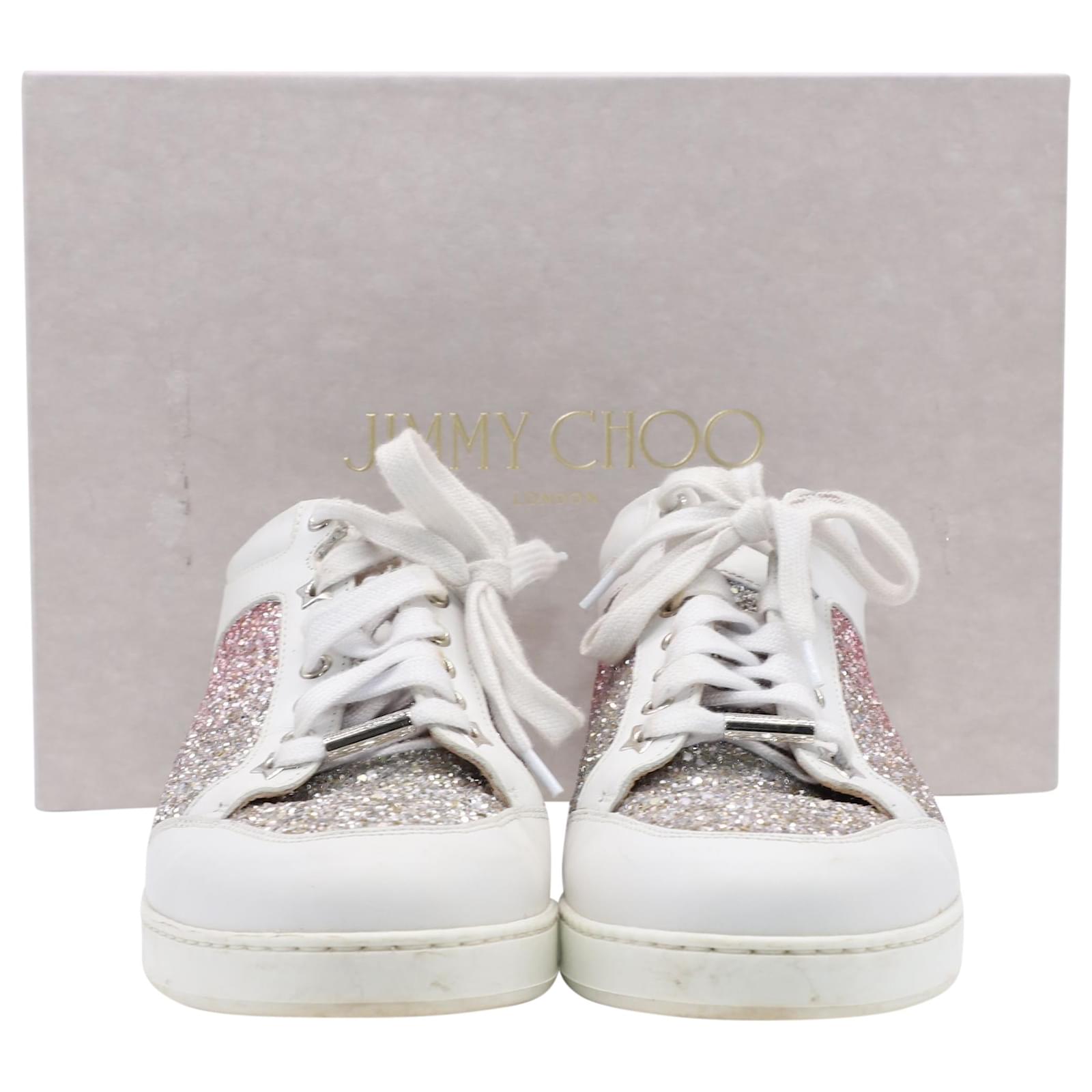 Jimmy Choo Miami Tea Rose Trainers in White Leather ref.518634 - Joli ...