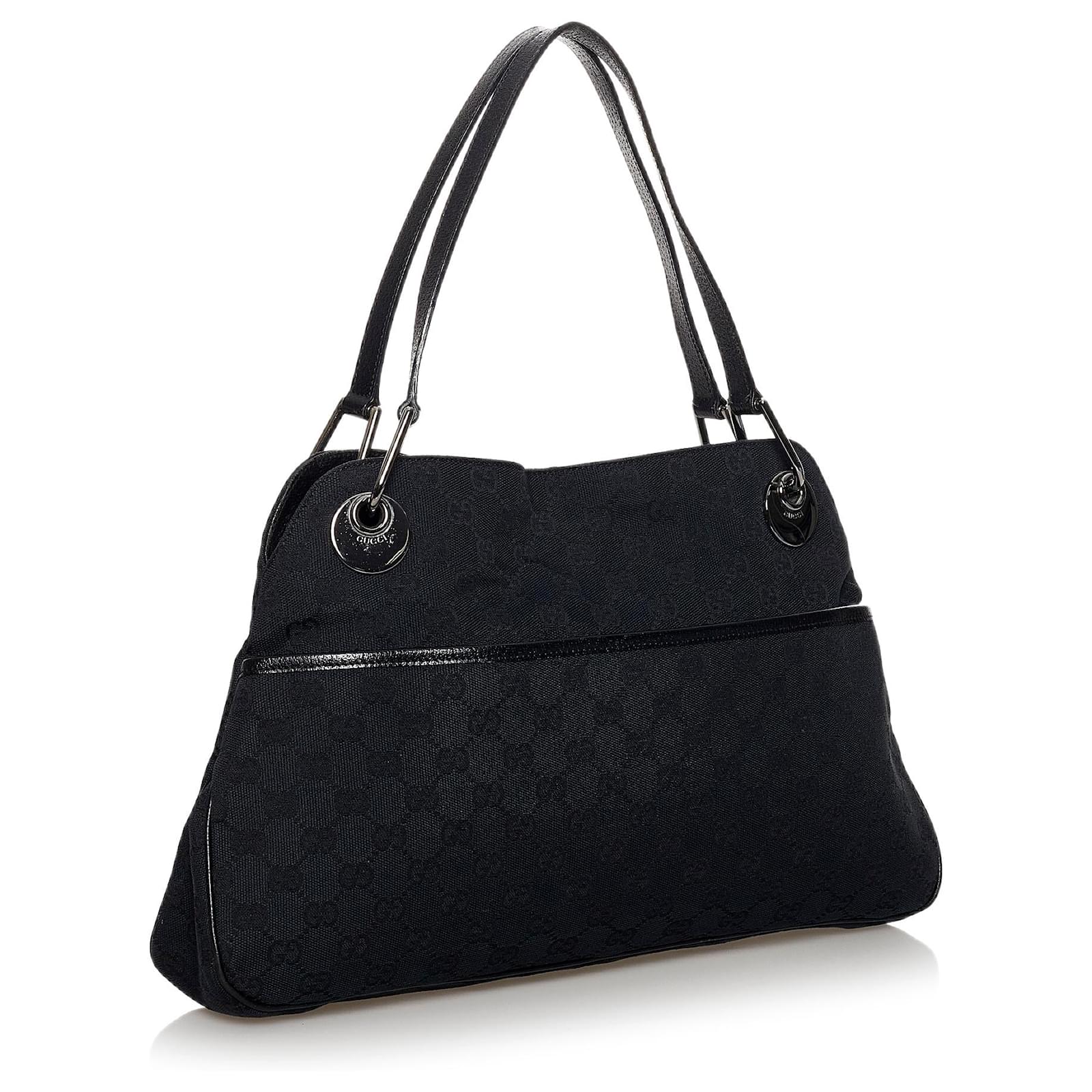Gucci Black GG Canvas Eclipse Shoulder Bag Leather Cloth Pony-style ...