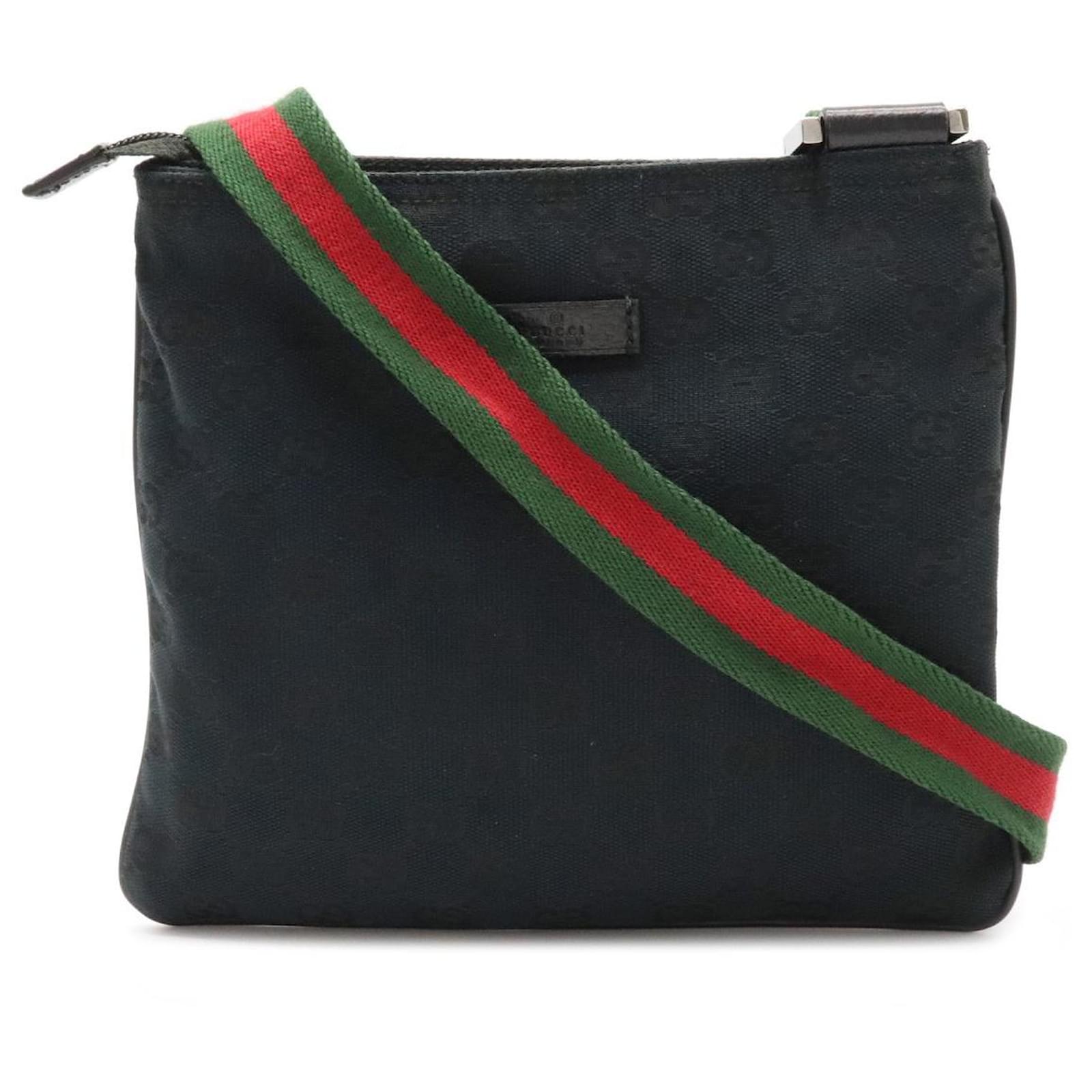 Gucci Sacoches Cuir Tissu Noir Rouge Vert ref.522208 - Joli Closet