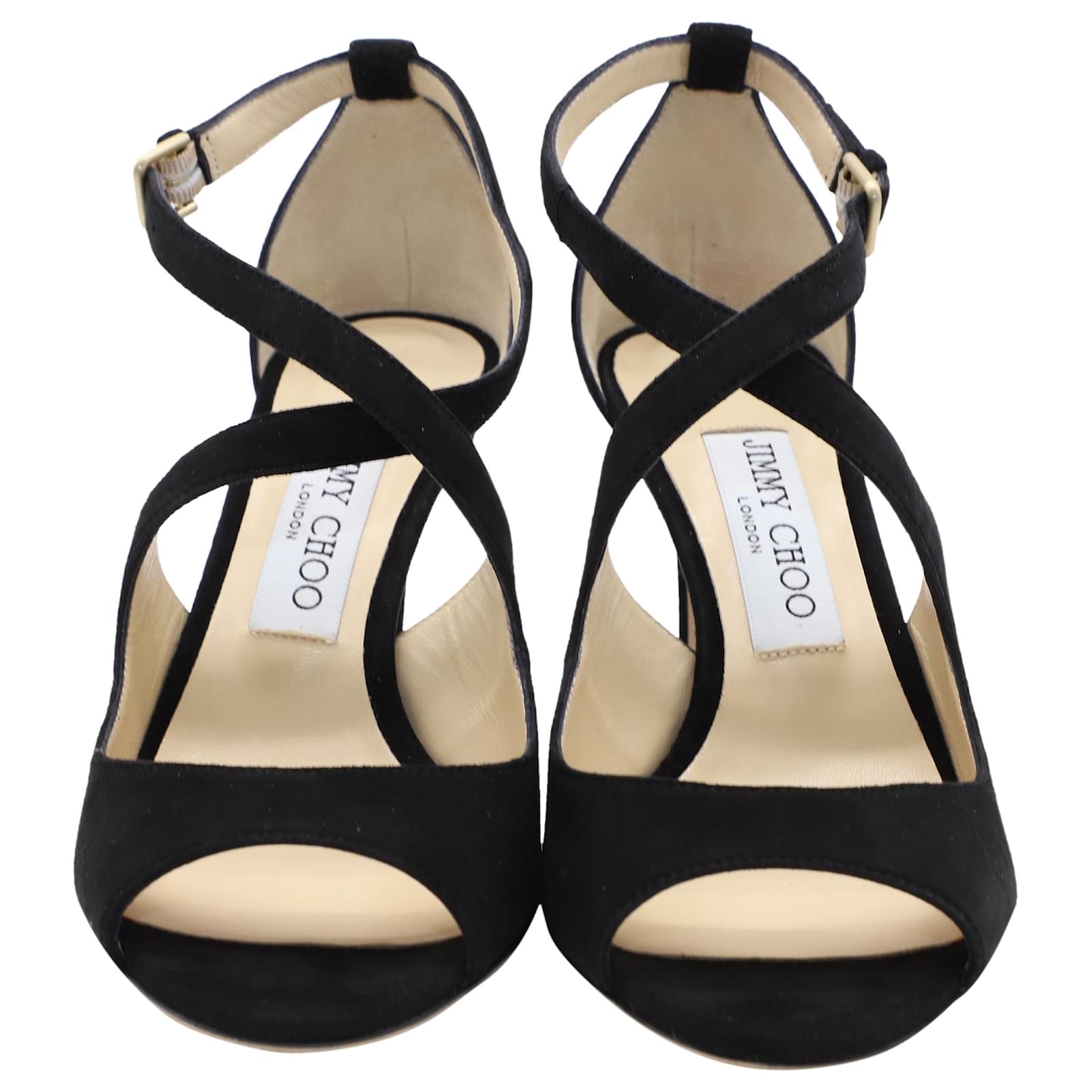 Jimmy Choo Emily Strappy High Heels Sandals in Black Suede ref.526373 ...