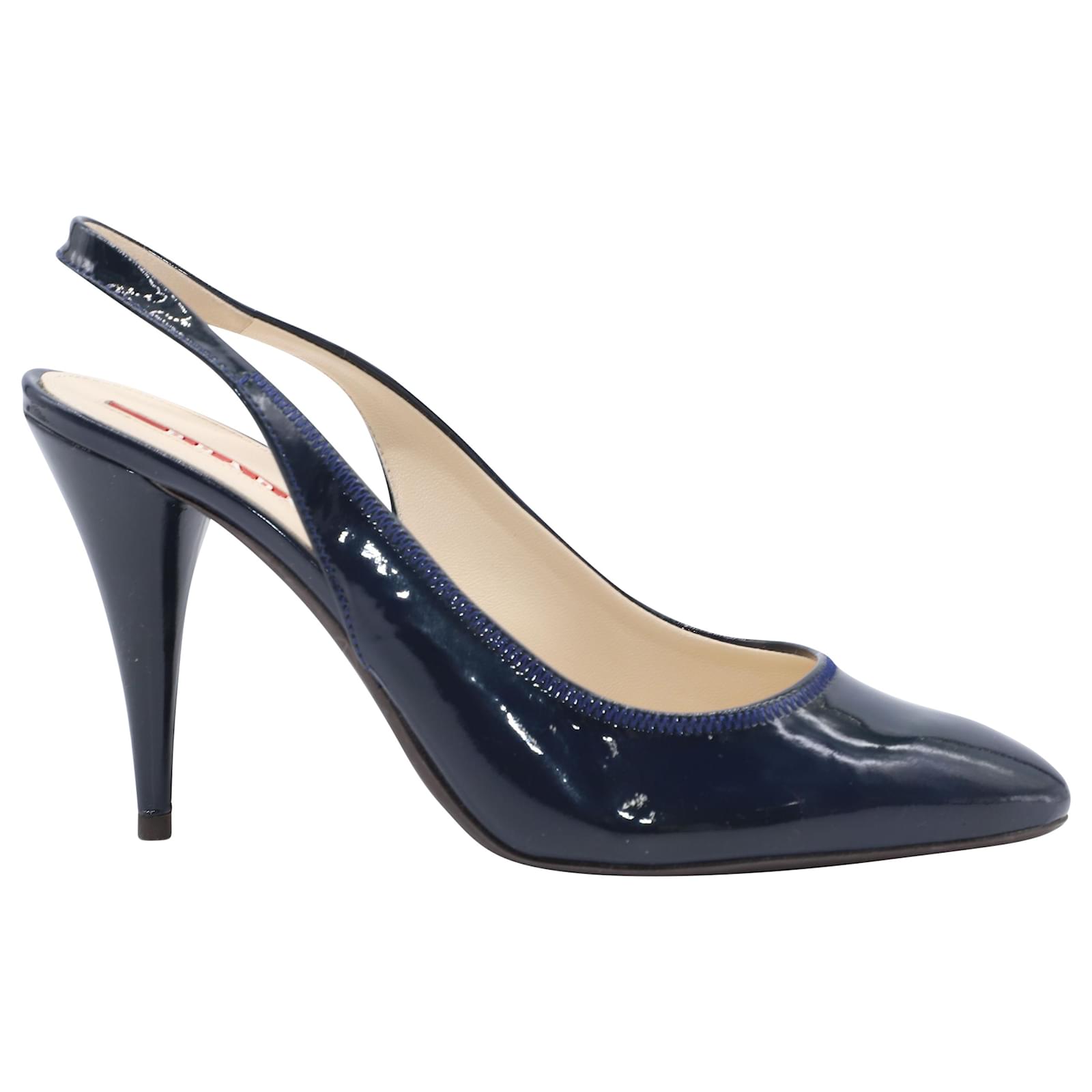 Escarpins Prada Slingback en Cuir Verni Bleu Marine Cuir vernis ref ...