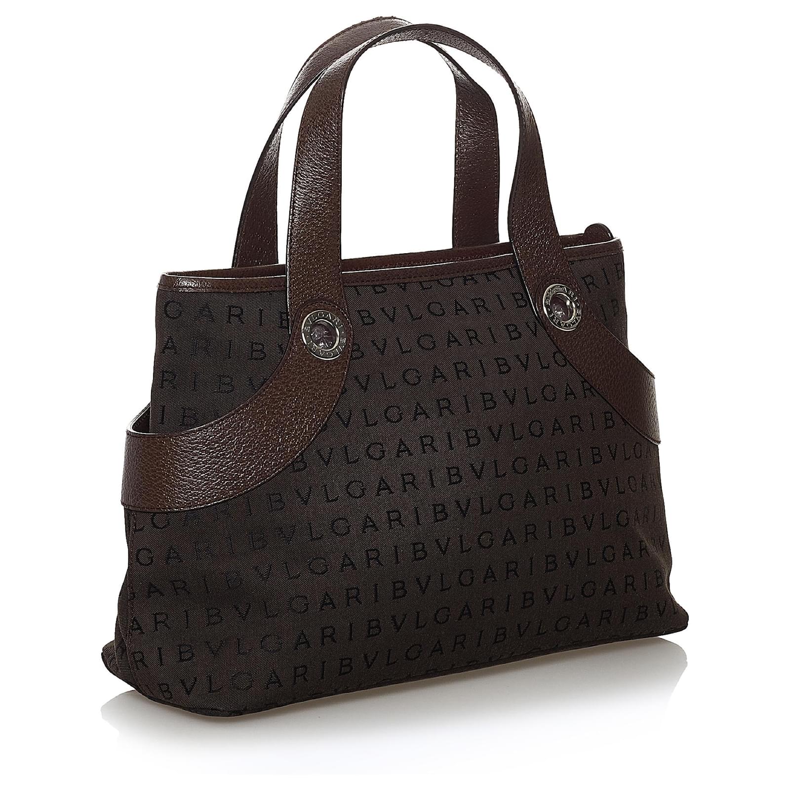 Bulgari Bvlgari Brown Logomania Canvas Handbag Dark brown Leather Cloth ...