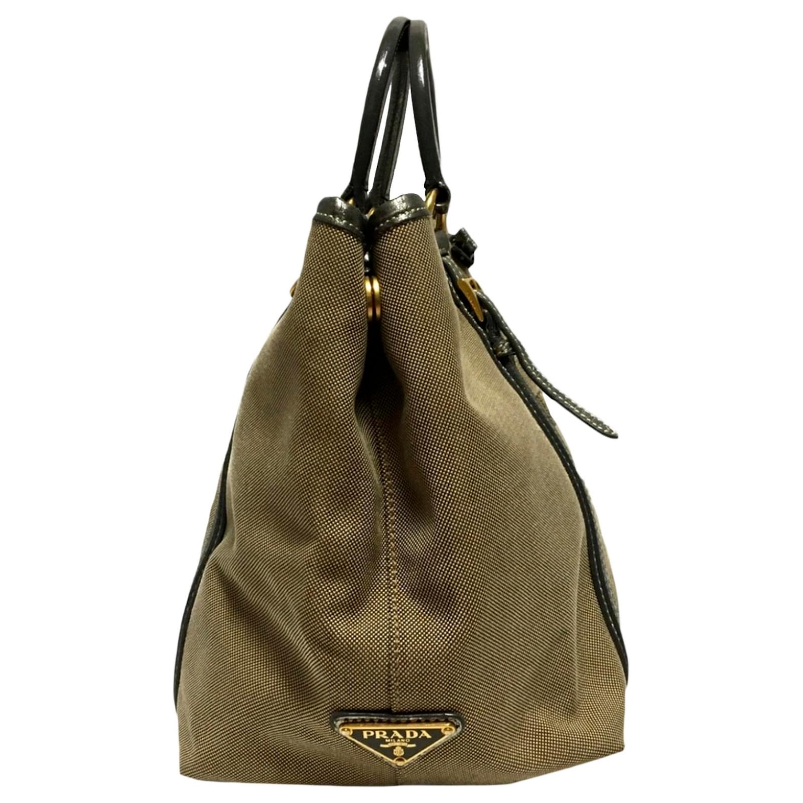 Prada Brown Jacquard Logo Canvas Satchel Black Leather Cloth Pony-style ...