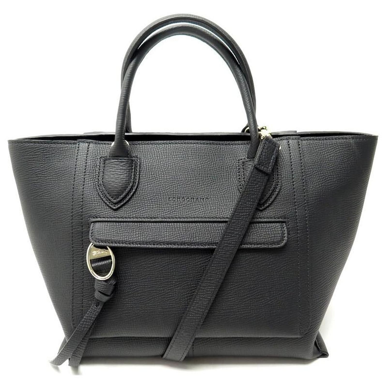 NEW LONGCHAMP MAILBOX LARGE HANDBAG 10105HTA TOTE BLACK SEED LEATHER ...