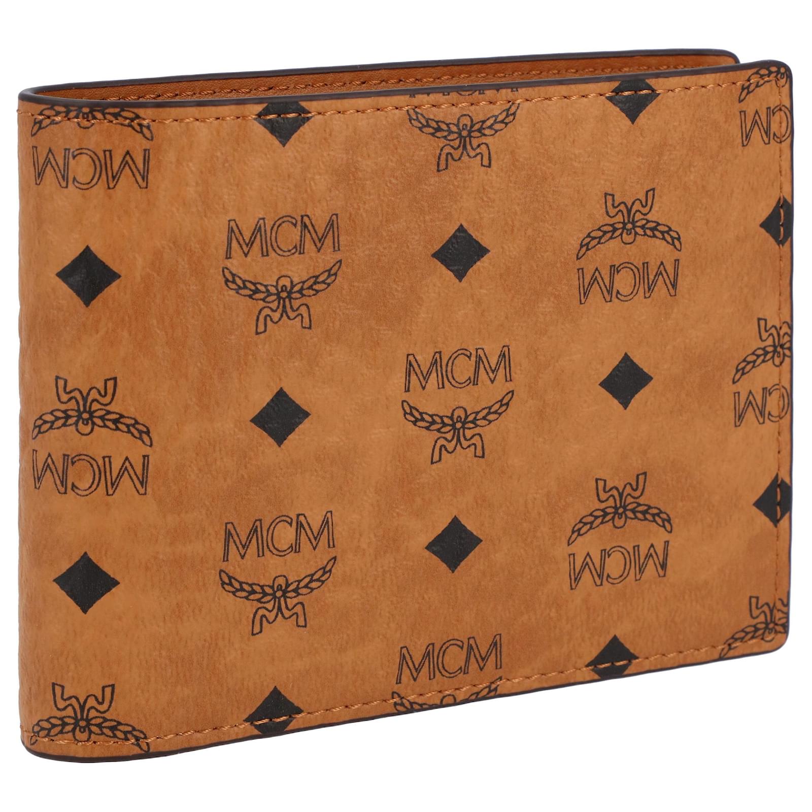 MCM Men Bifold Wallet With Card Case In Visetos Original Brown Cloth ...
