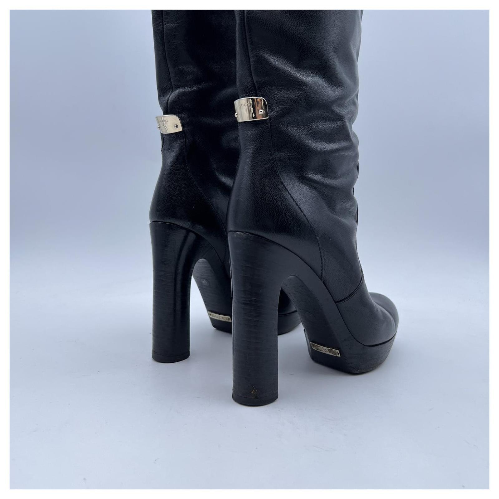 Gucci Bottes à plateforme en cuir noir à talons hauts Taille EU 38 ref ...