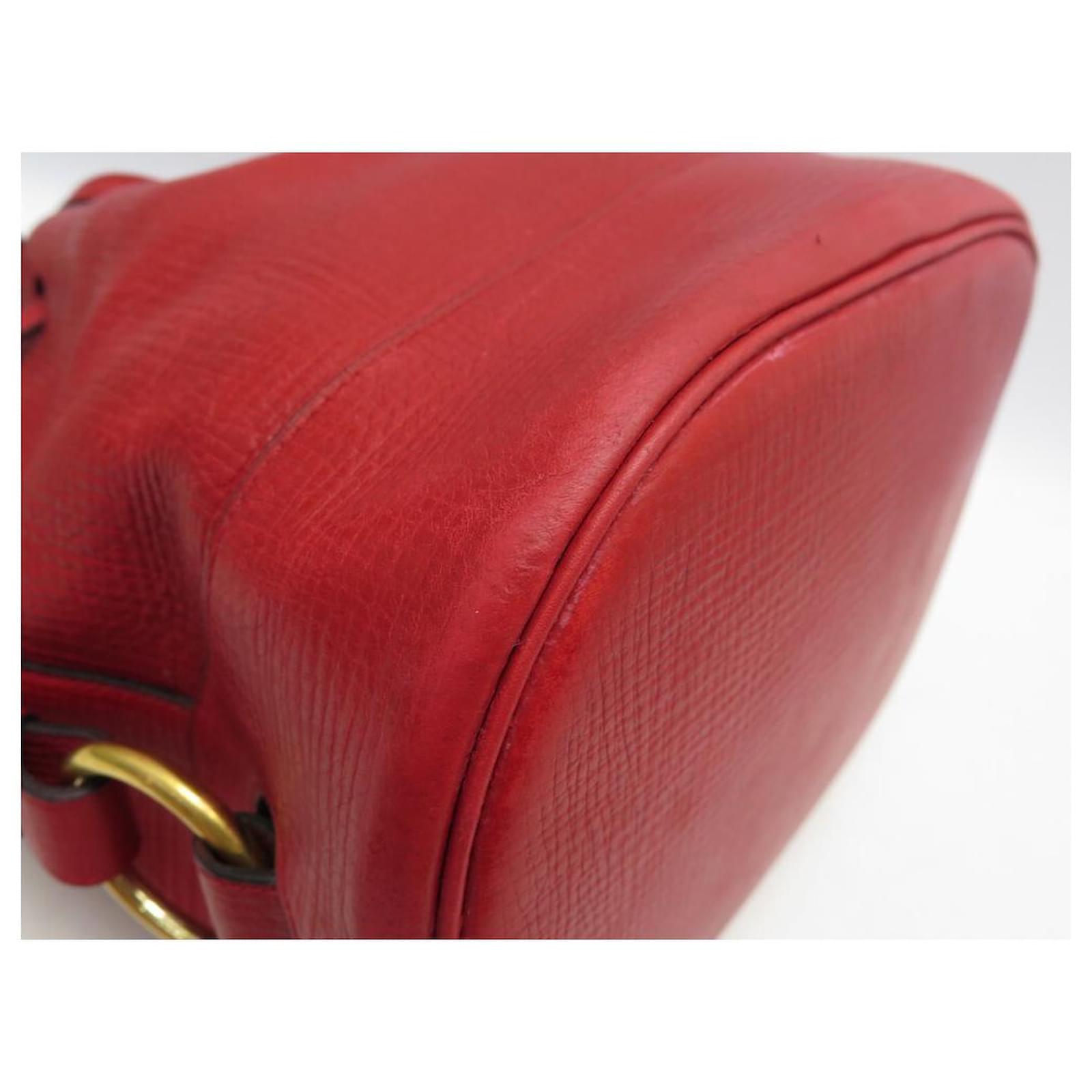 VINTAGE SAC A MAIN DELVAUX SEAU EN CUIR GRAINE ROUGE LEATHER BUCKET BAG ...
