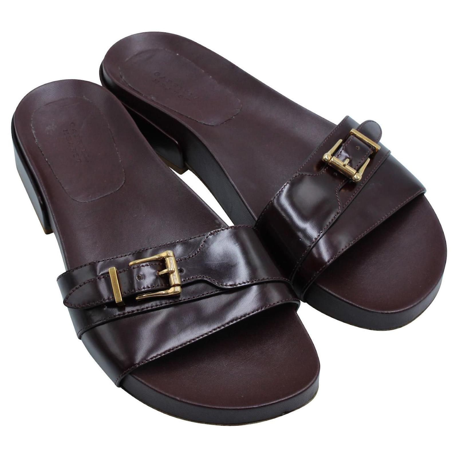 Gabriela Hearst Burgundy Flat Sandals with Golden Buckle Red Dark red ...