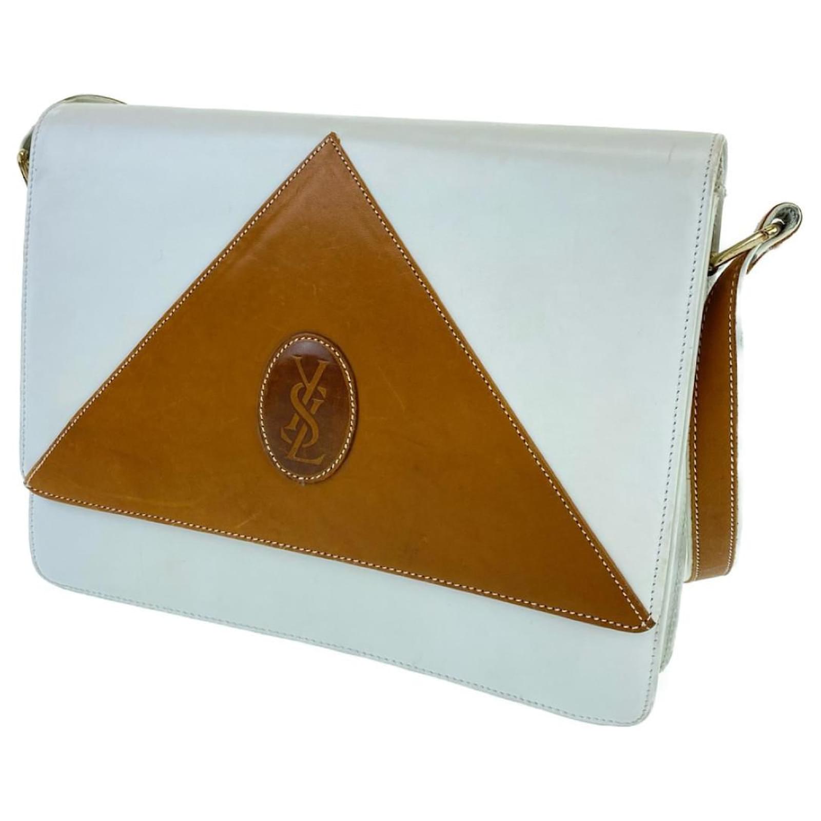 [Used] YVES SAINT LAURENT Vintage YSL Diagonal White Brown Leather ...