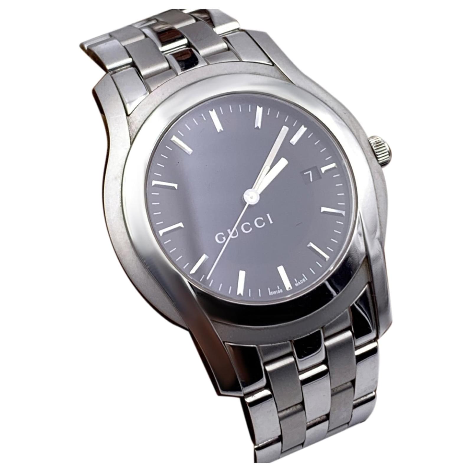 Gucci Silver Stainless Steel Mod 5500 XL Wrist Watch Black Dial Silvery ...
