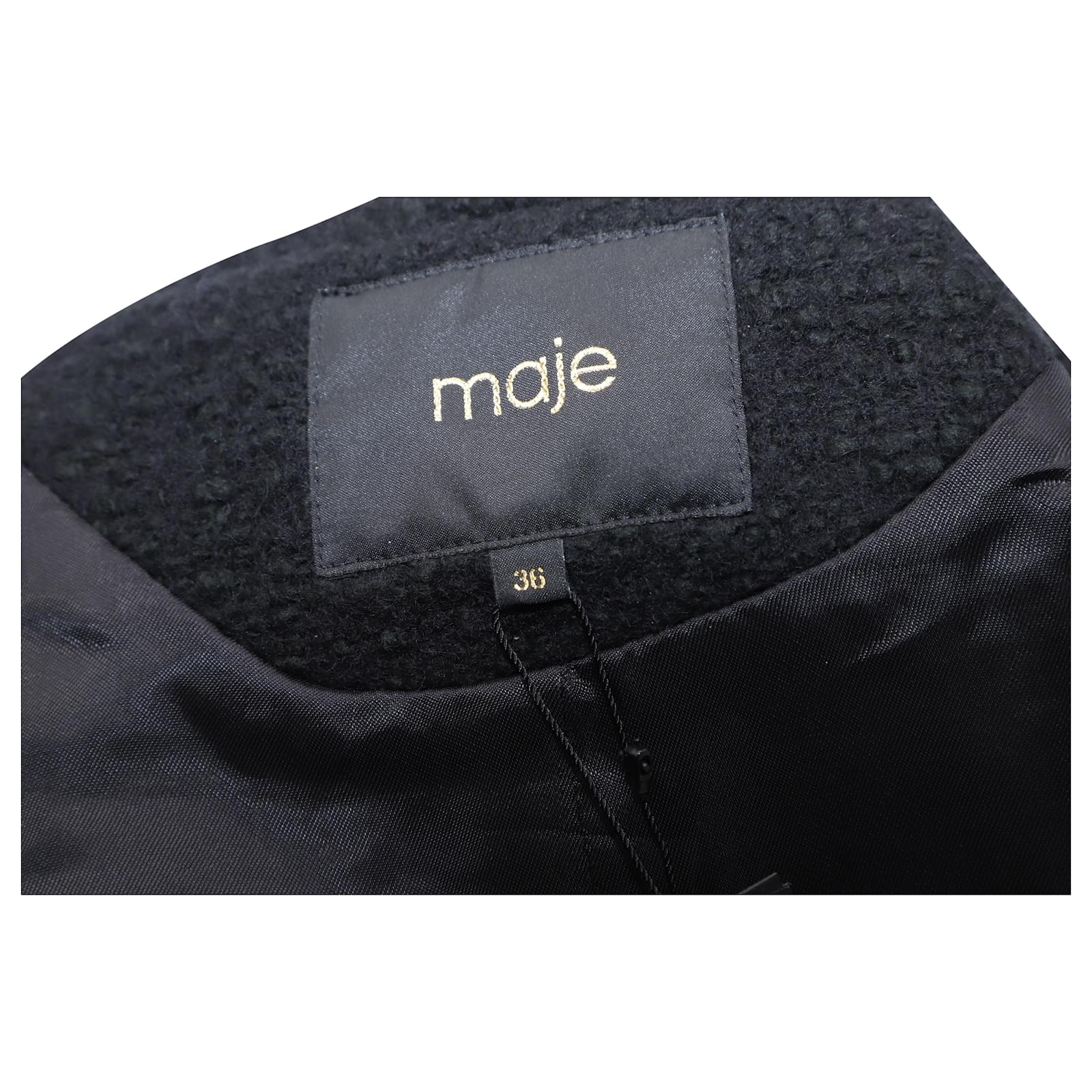 Maje Voltali Veste Courte en Tweed Rayé en Laine Noire ref.553466 ...