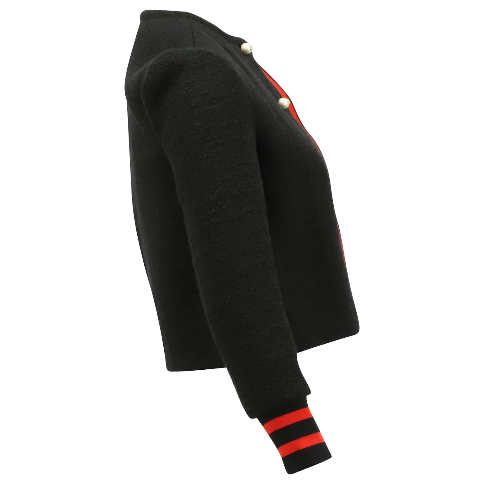 Maje Voltali Veste Courte en Tweed Rayé en Laine Noire ref.553466 ...