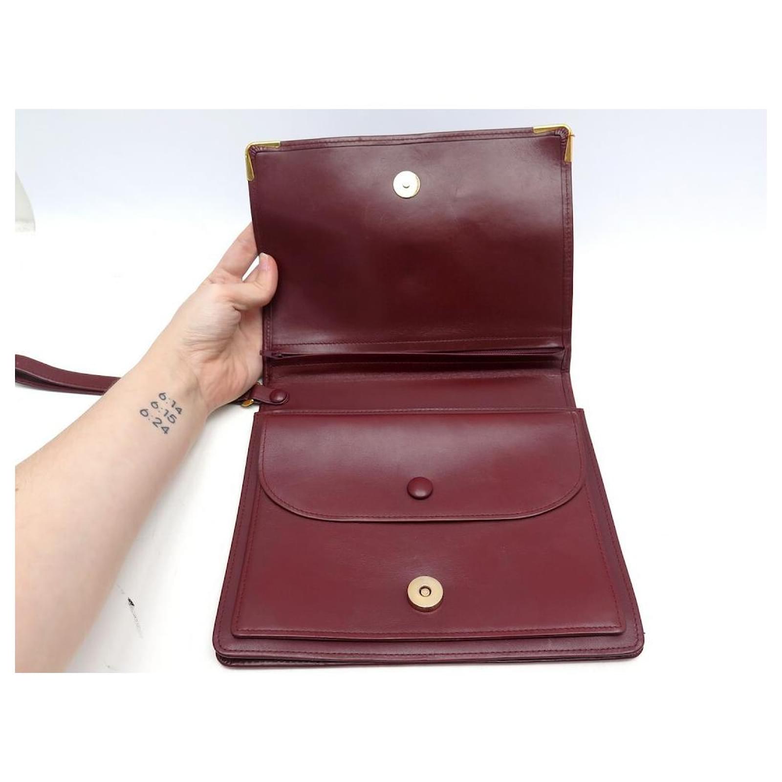 VINTAGE NEW MUST DE CARTIER BAG LEATHER POUCH BORDEAUX POUCH Dark red ...