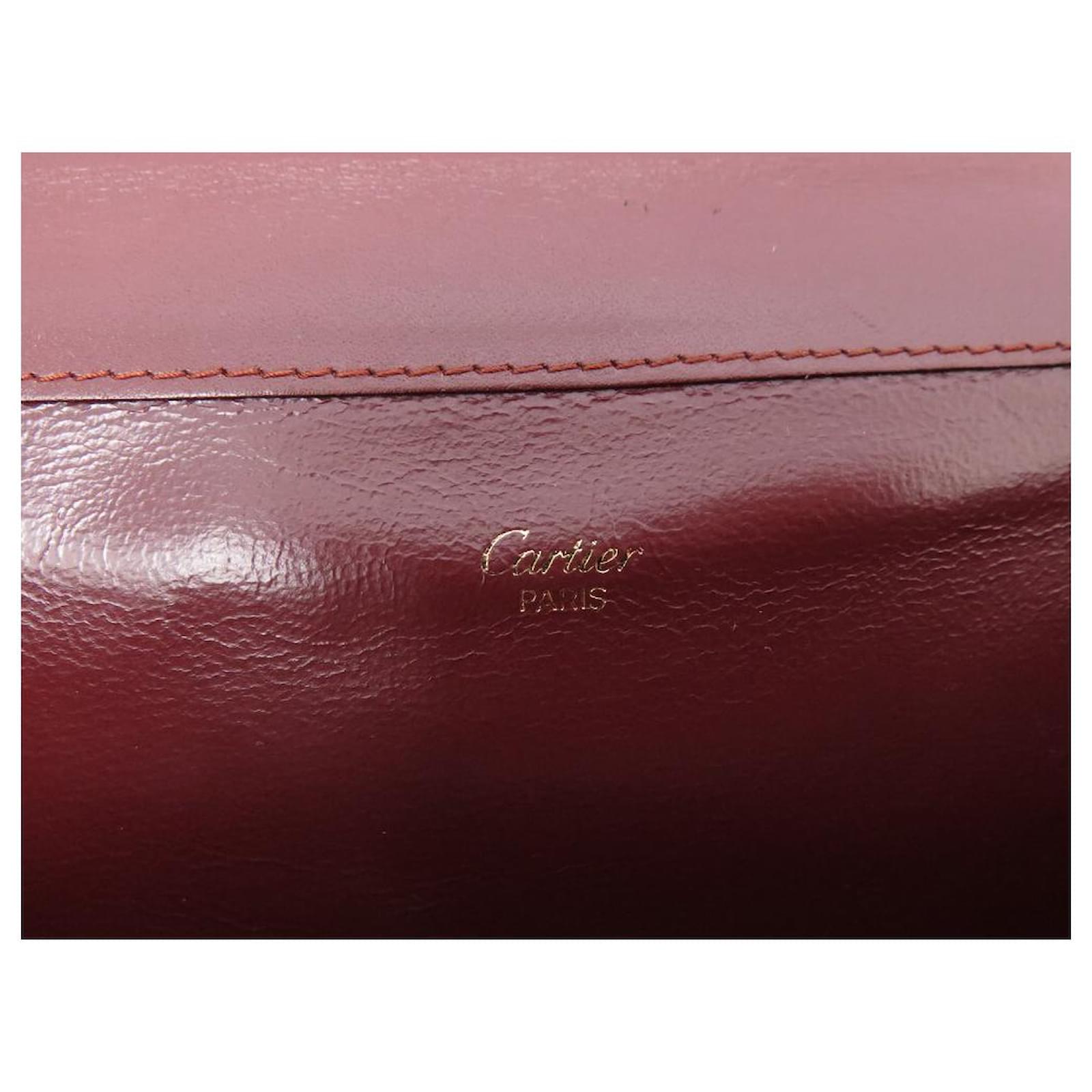 VINTAGE NEW MUST DE CARTIER BAG LEATHER POUCH BORDEAUX POUCH Dark red ...