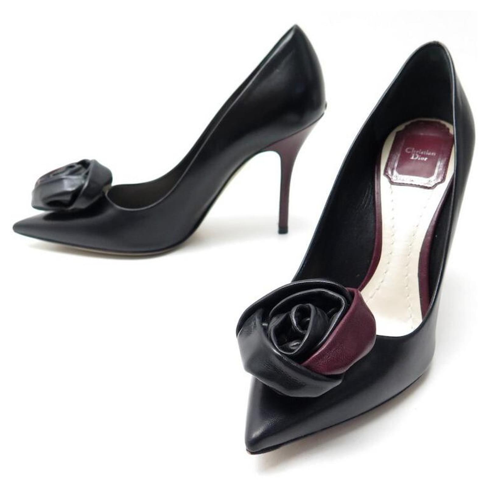 CHRISTIAN DIOR SCHUHE LADY ROSE PUMPS 36 SCHWARZES LEDER + SCHUHBOX ref ...