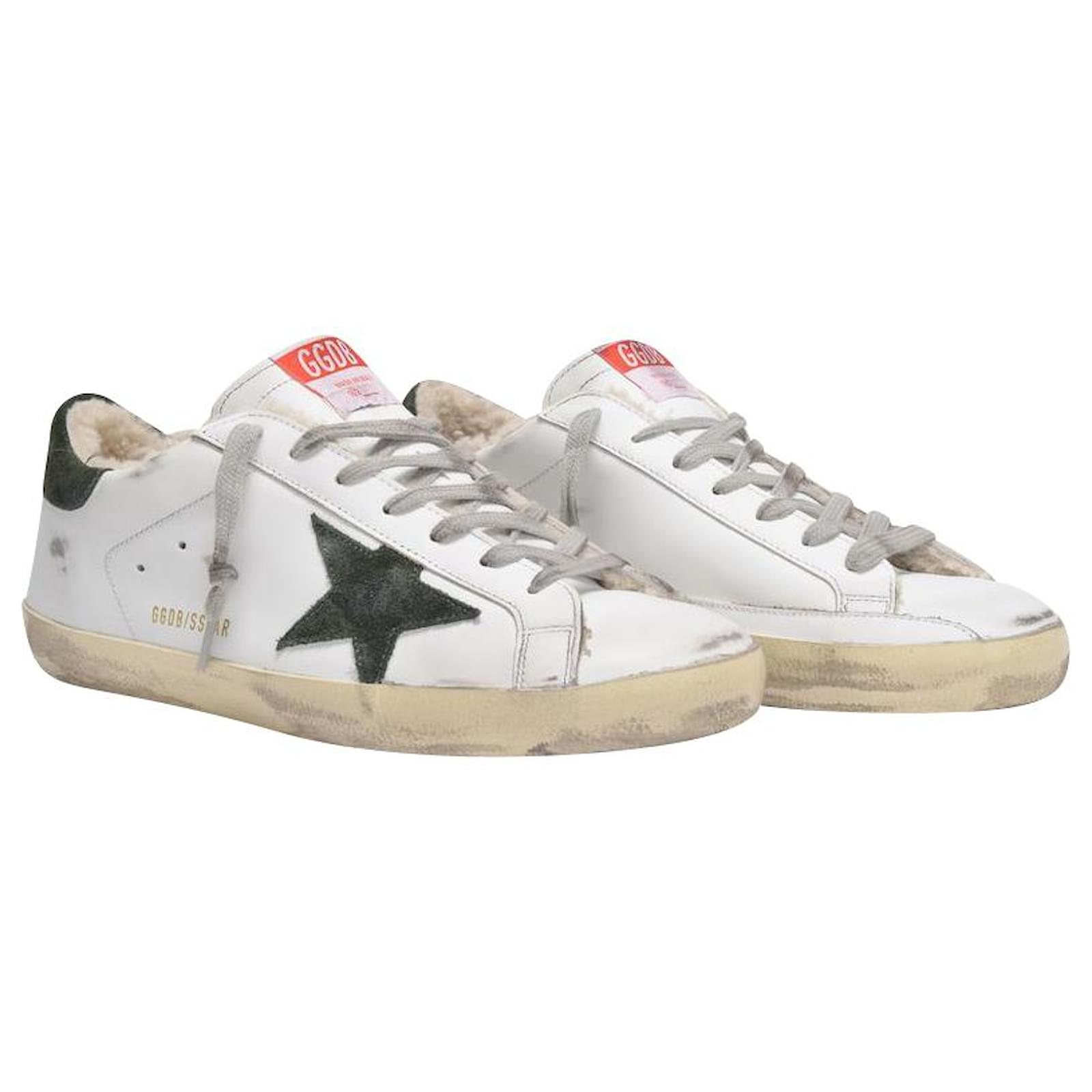 Golden Goose Deluxe Brand Baskets Super-Star en Cuir Blanc et Militaire ...