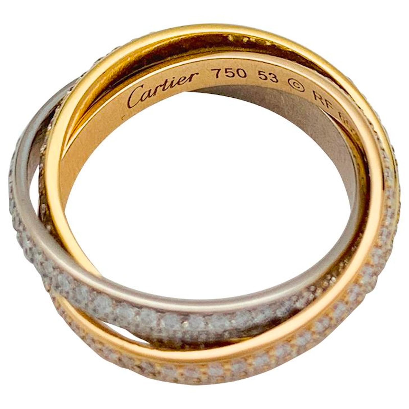 Love Cartier ring "Trinity" 3 golds, diamants. White gold Yellow gold ...