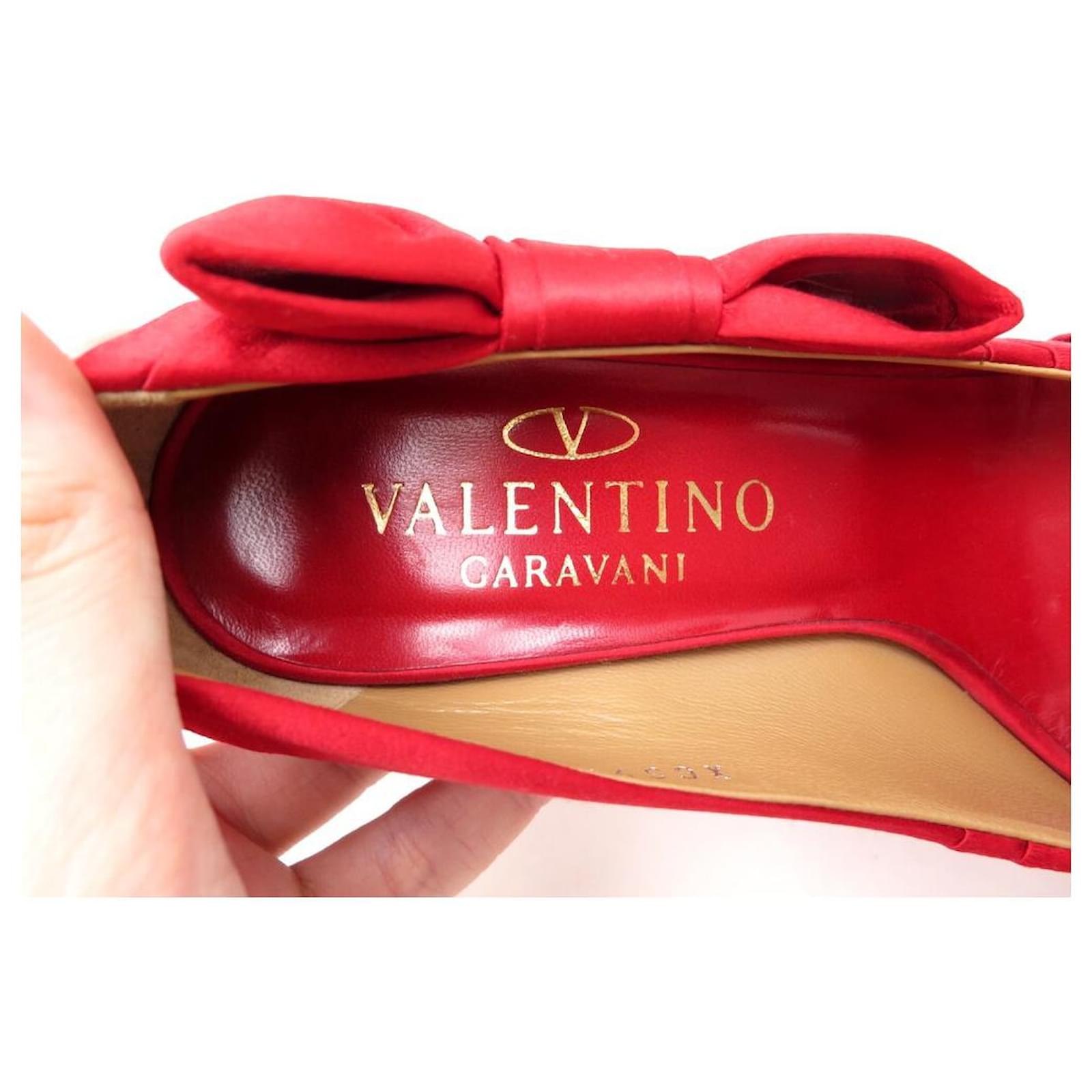 NINE VALENTINO GARAVANI KNOT SHOES 37 IT 38 FR SATIN ROUGE RED SHOES ...