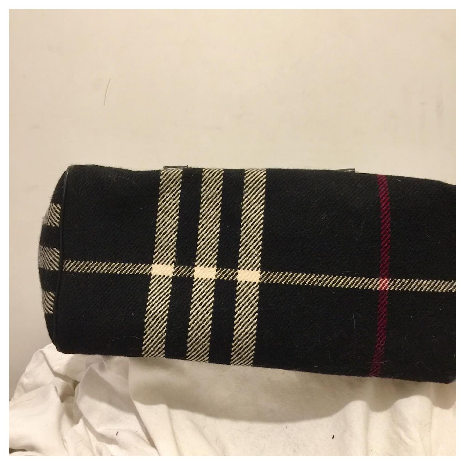 Vintage tweed Burberry shoulder bag leather handles and edging Black ...