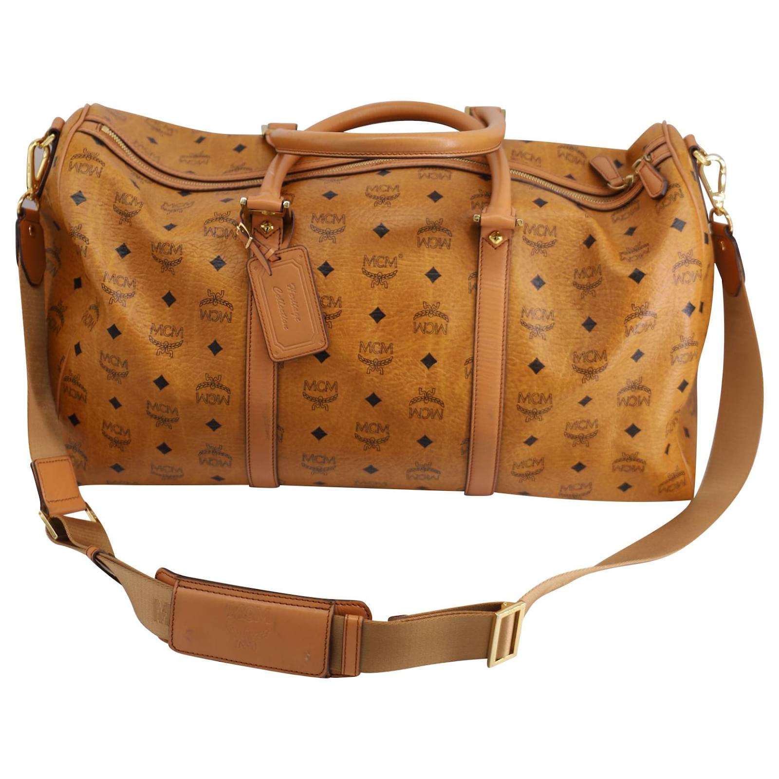 MCM Ottomar Weekender Bag in Brown Tan Coated Canvas Beige Cloth ref ...