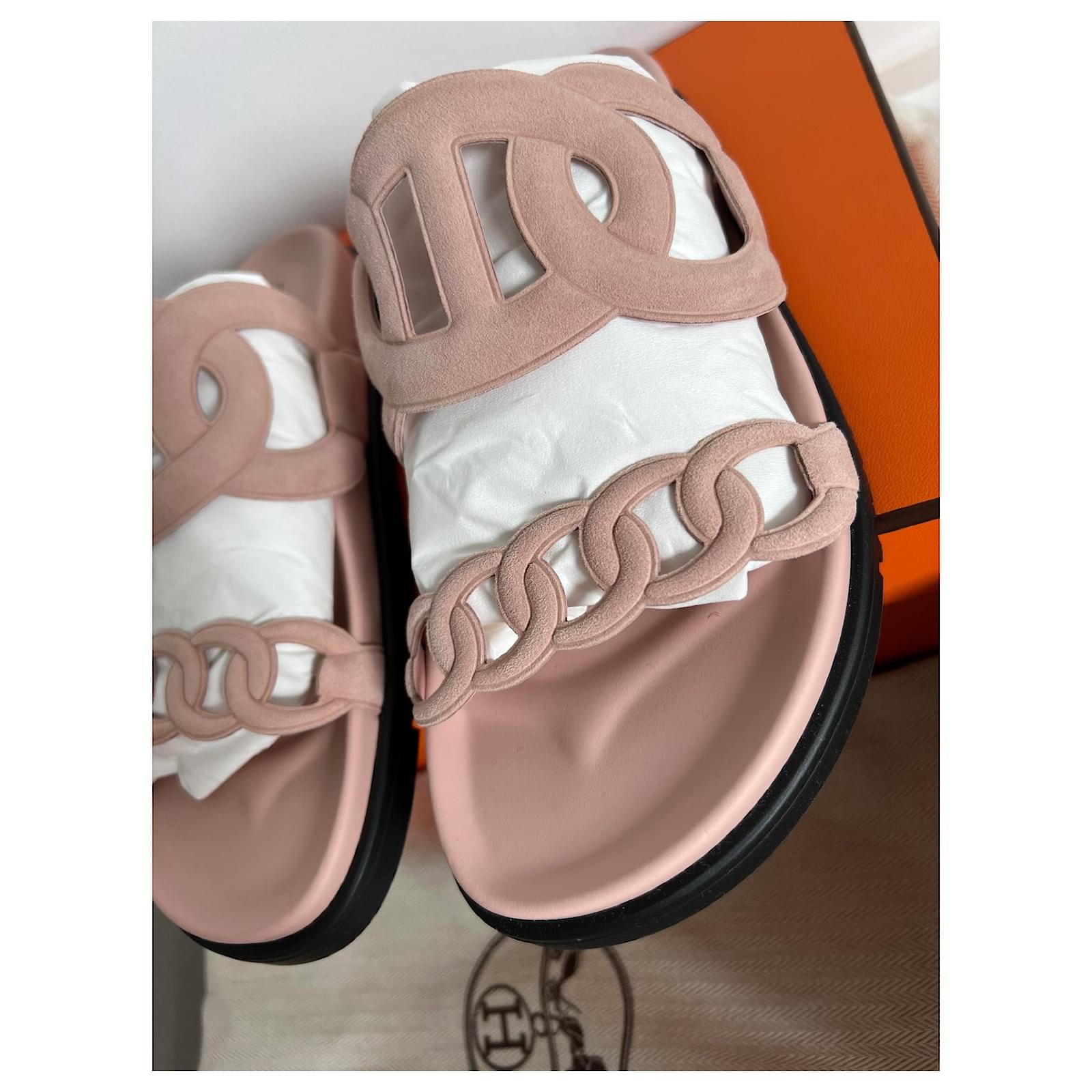 Hermès Chypre Extra Sandal Pink Beige Cream Flesh Leather Deerskin ref ...