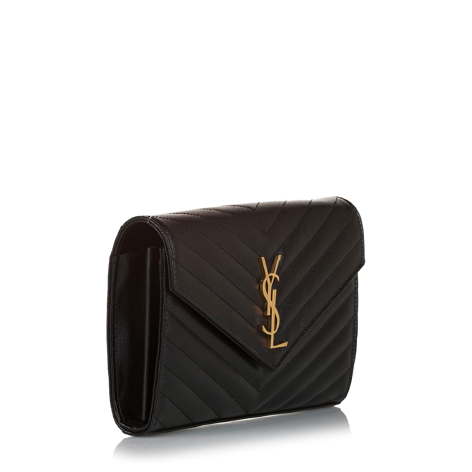 Yves Saint Laurent YSL Black Monogram Chevron Envelope Leather Wallet ...