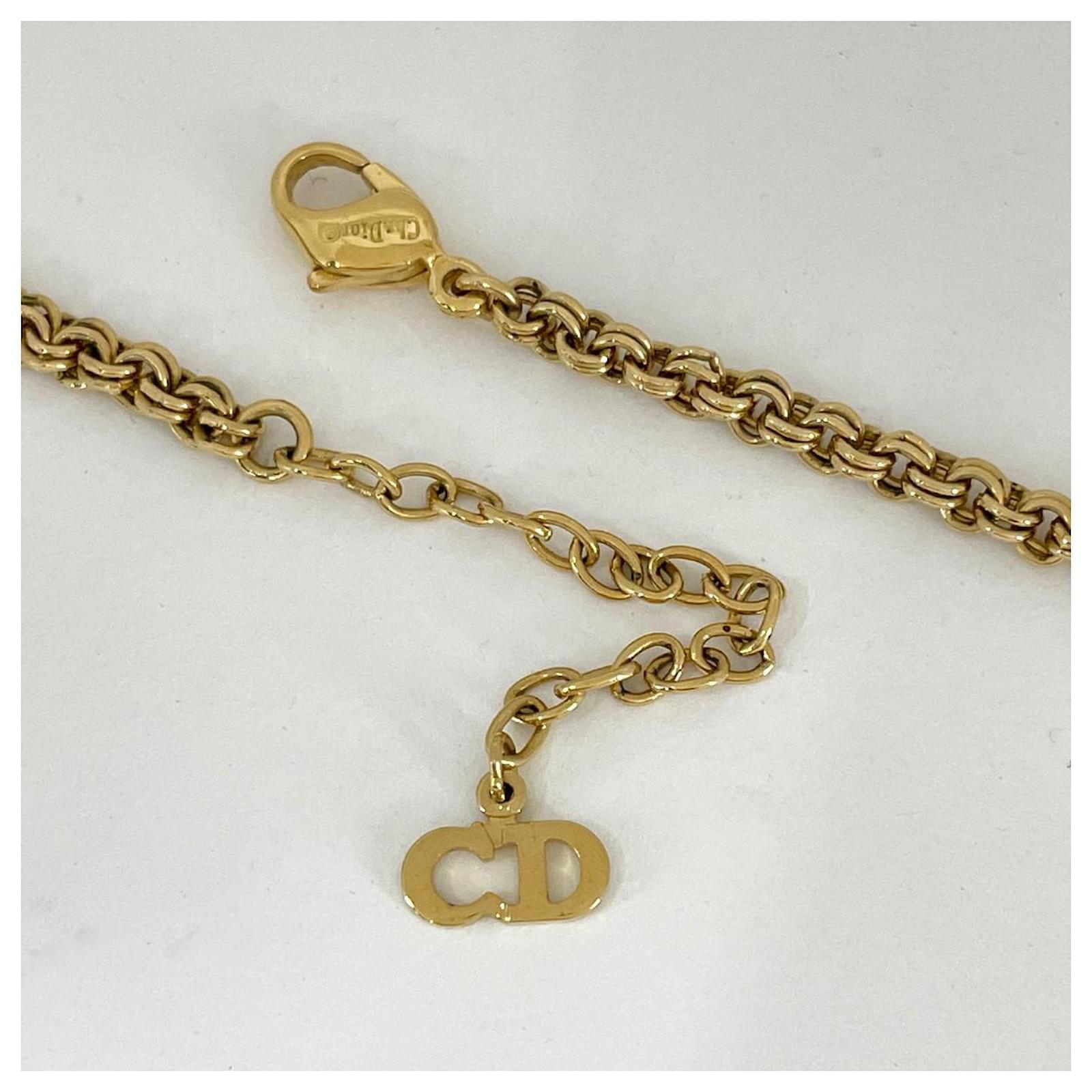 [Used] Christian Dior Christian Dior Logo Rhinestone Necklace CD ...