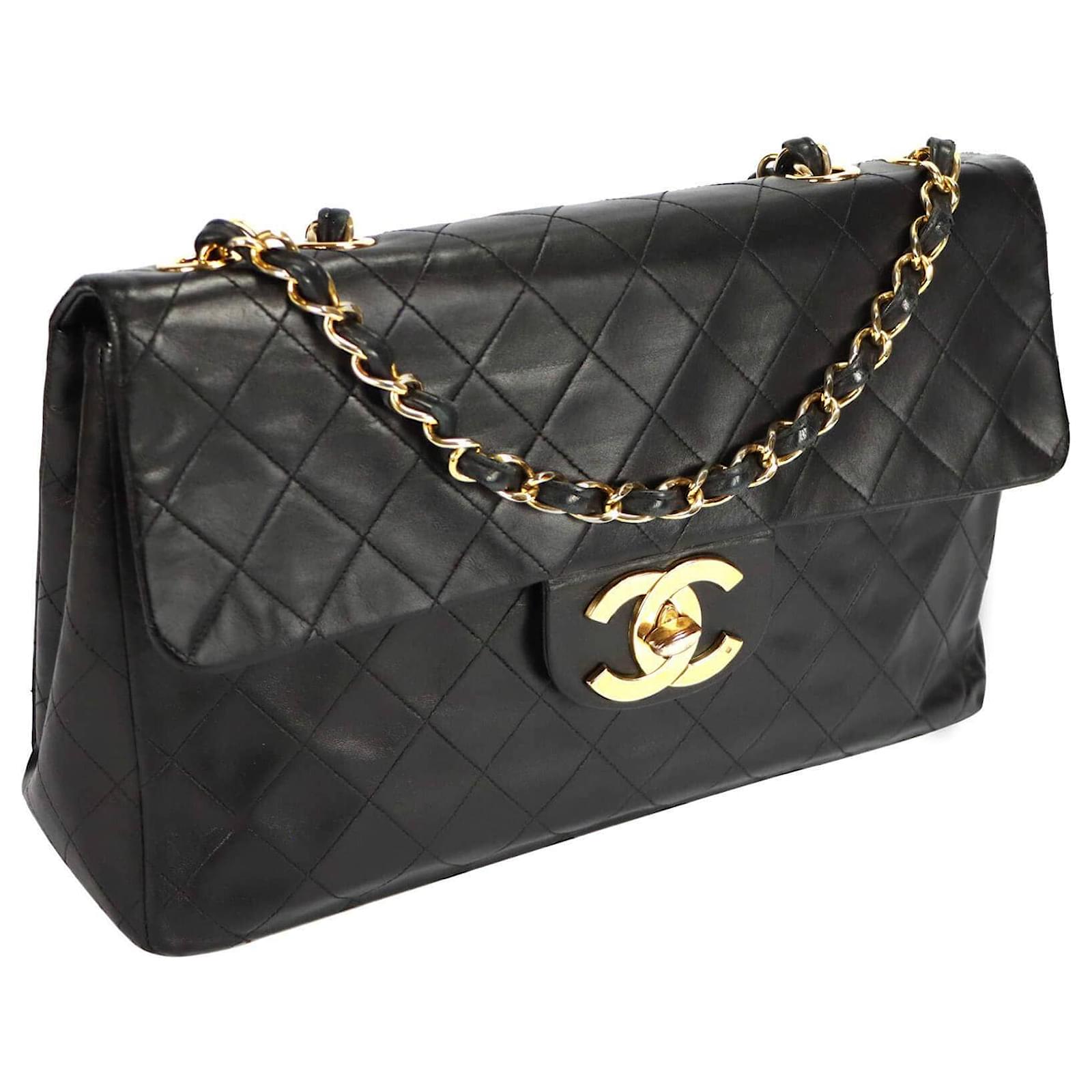 Vintage Chanel Classic Single Flap Maxi Black Lambskin Gold Leather ref ...