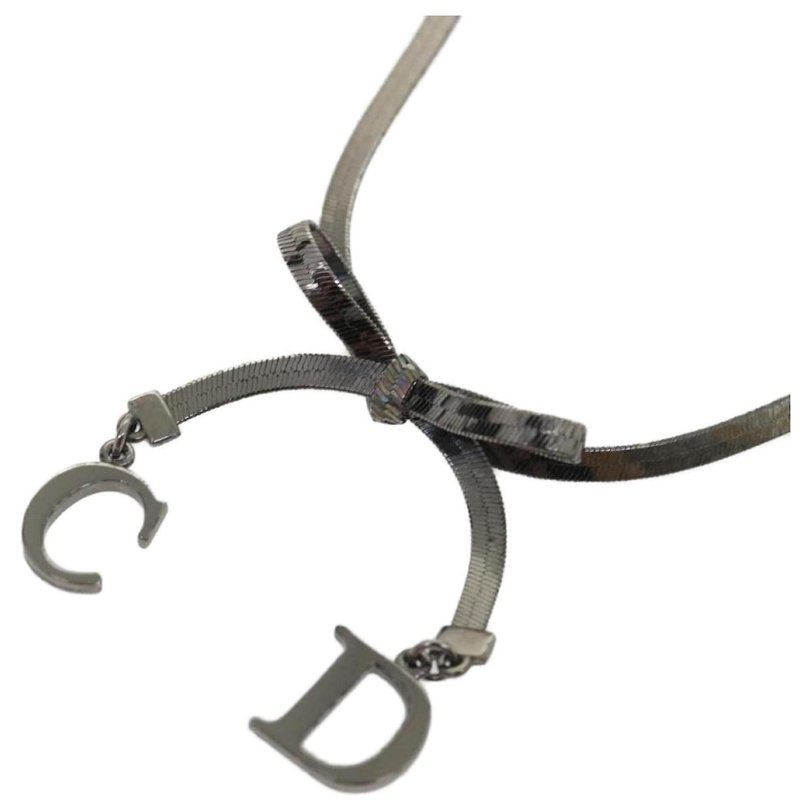 Christian Dior ribbon Bracelet metal Silver Auth 29750 Silvery ref ...