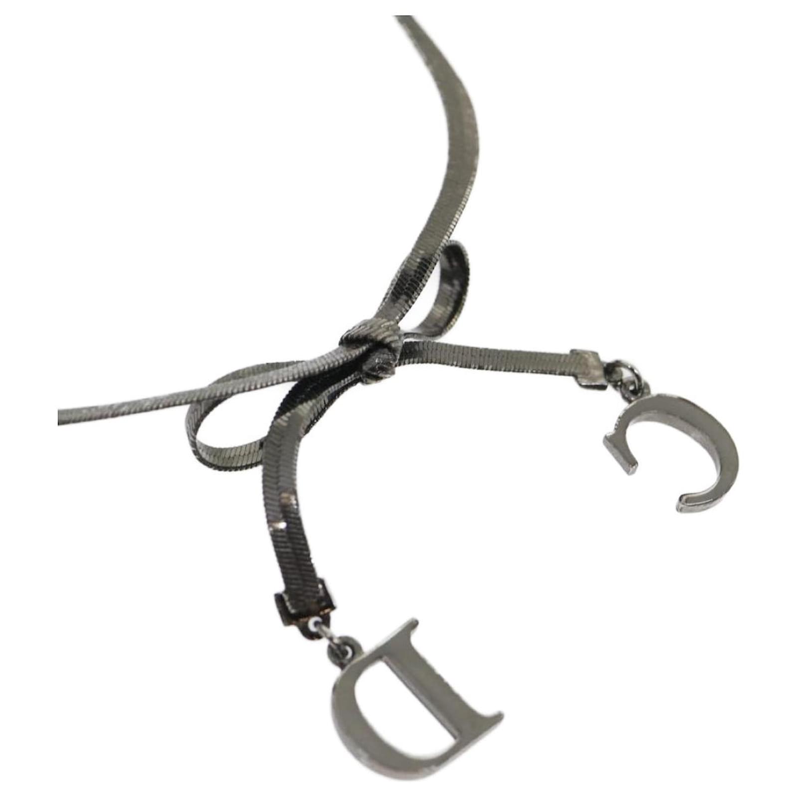 Christian Dior ribbon Bracelet metal Silver Auth 29750 Silvery ref ...