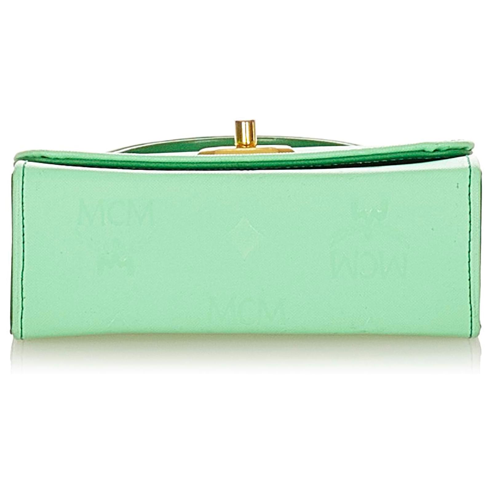 MCM Green Visetos Leather Satchel Golden Light green Metal Pony-style ...