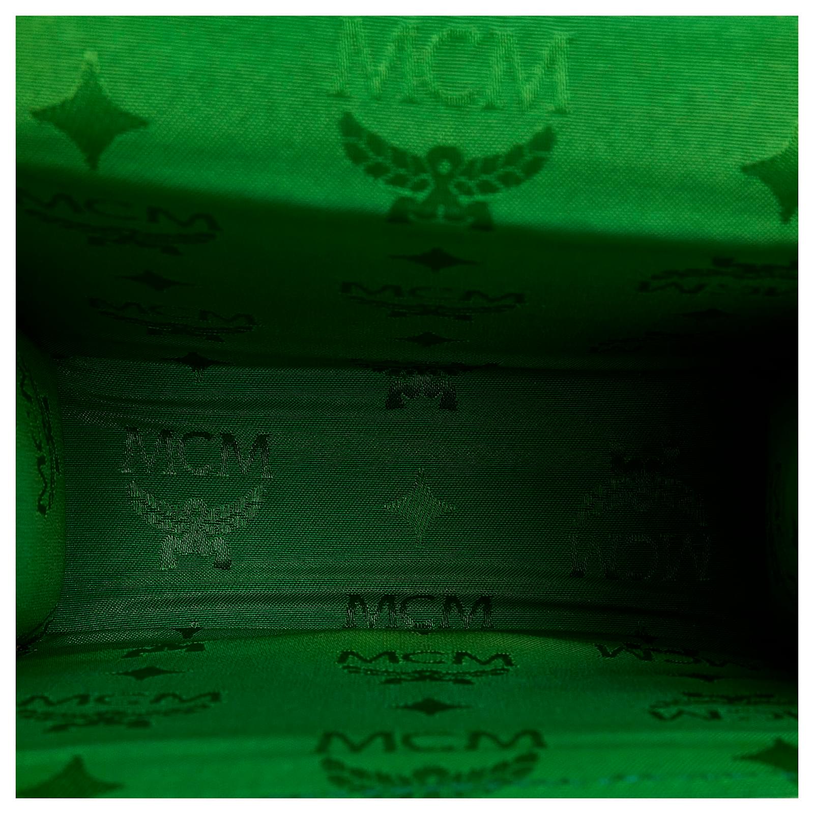 MCM Green Visetos Leather Satchel Golden Light green Metal Pony-style ...