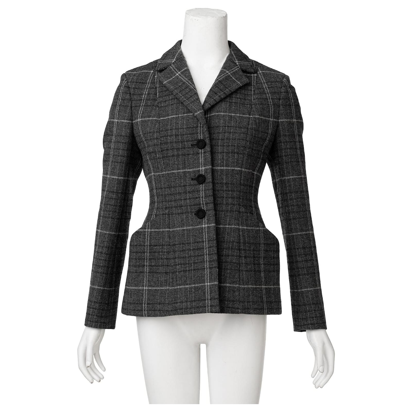Dior Chequered Wool Jacket Grey ref.600769 - Joli Closet