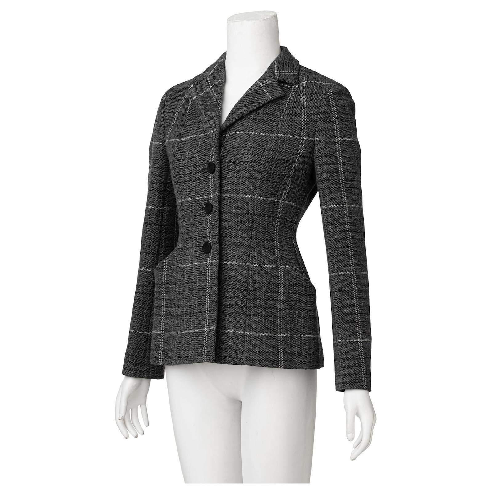 Dior Chequered Wool Jacket Grey ref.600769 - Joli Closet