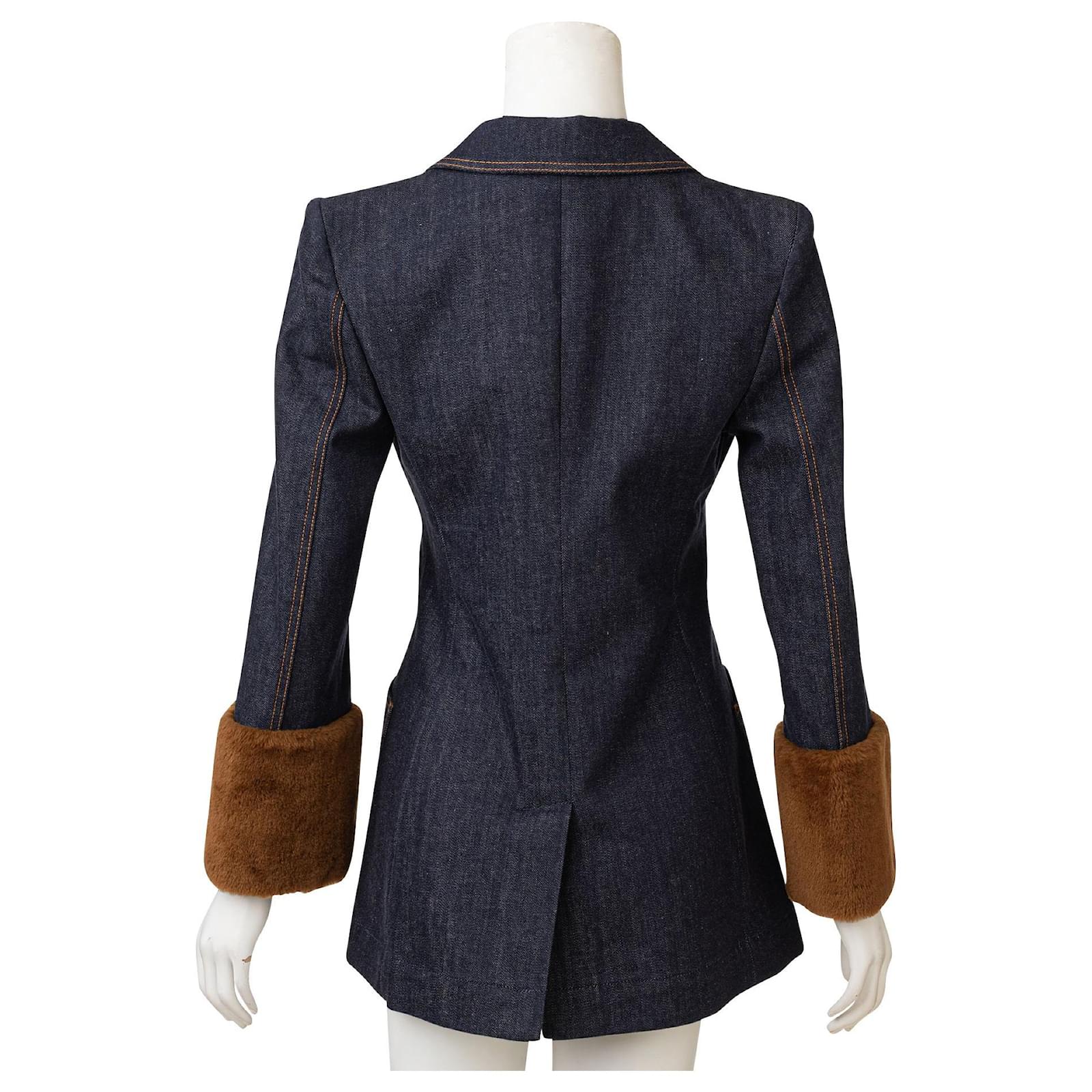 Fendi Mink Cuffs Denim Fitted Jacket Blue Cotton ref.601428 - Joli Closet