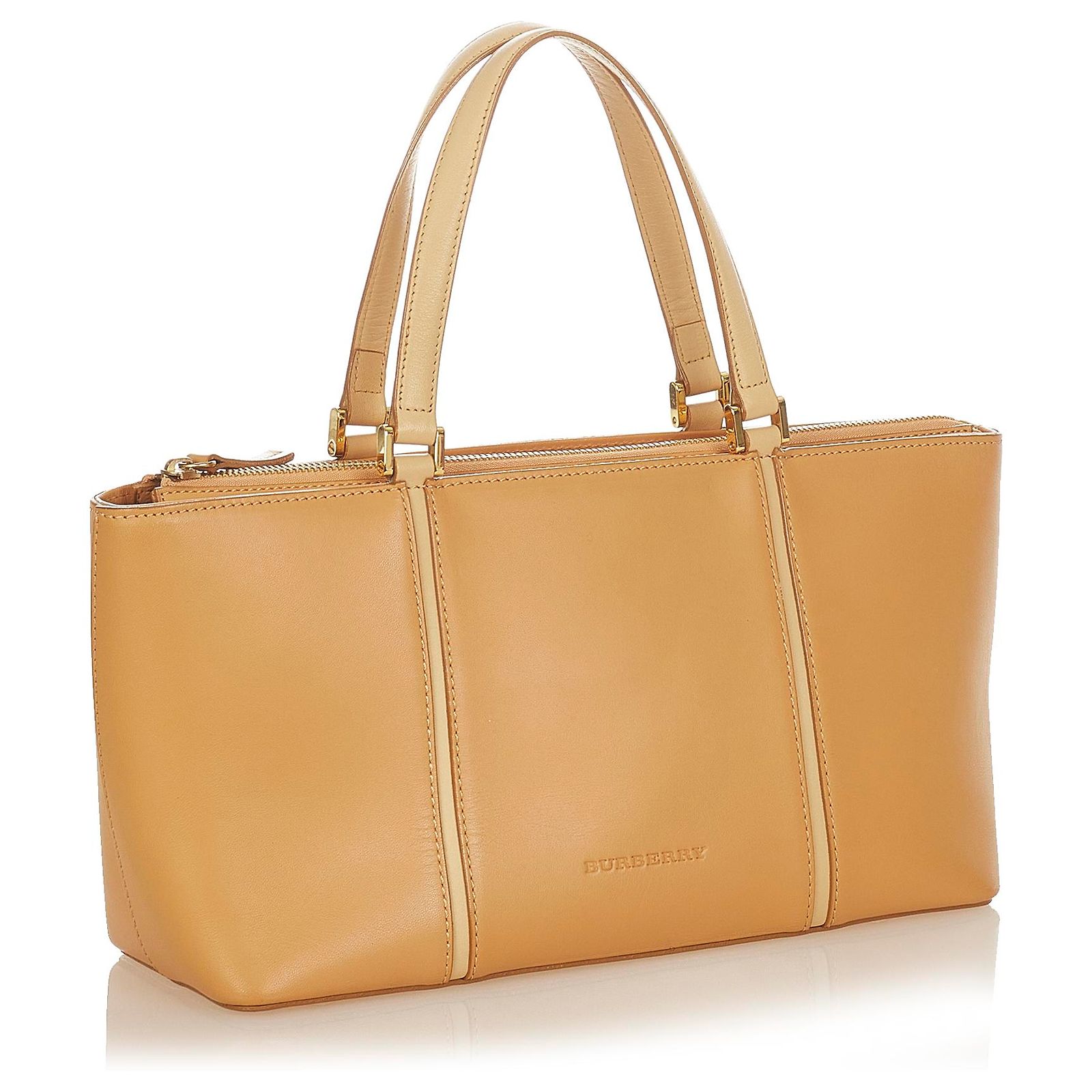Burberry Sac à Main En Cuir Marron Veau Façon Poulain Beige Ref602567