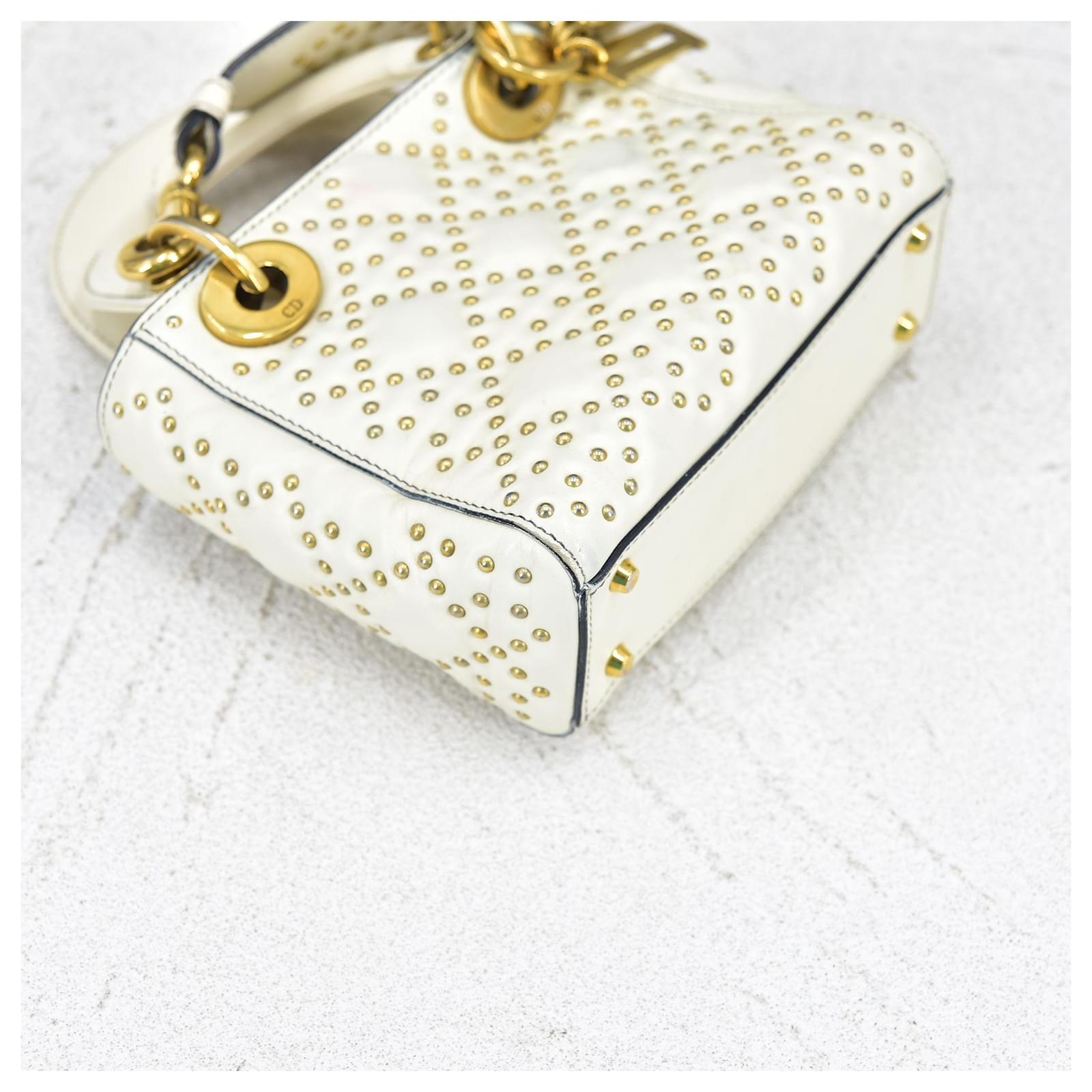 Supple Studded Mini Lady Dior White Leather ref.603819 - Joli Closet