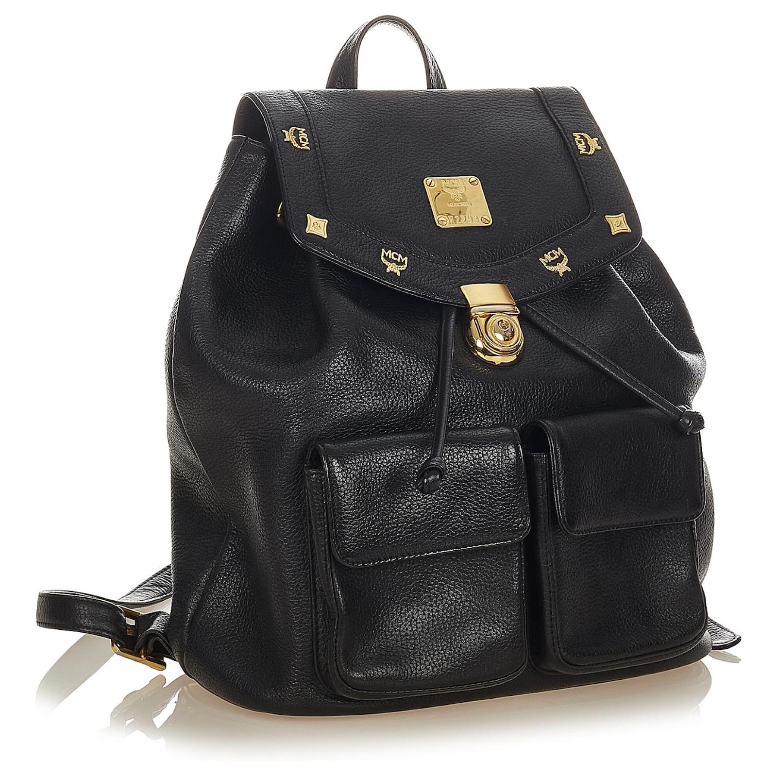 MCM Black Leather Drawstring Backpack Pony-style calfskin ref.604304 ...