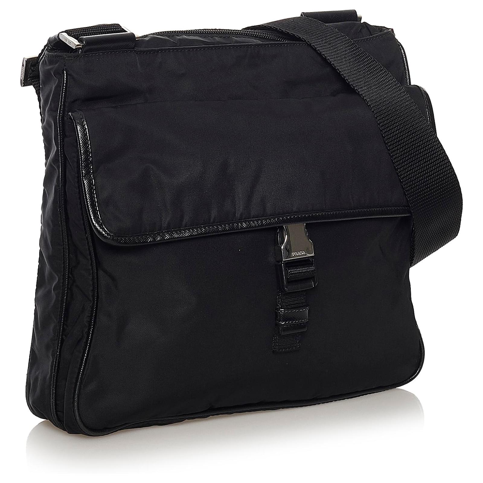 Prada Black Tessuto Crossbody Bag Leather Pony-style calfskin Nylon ...