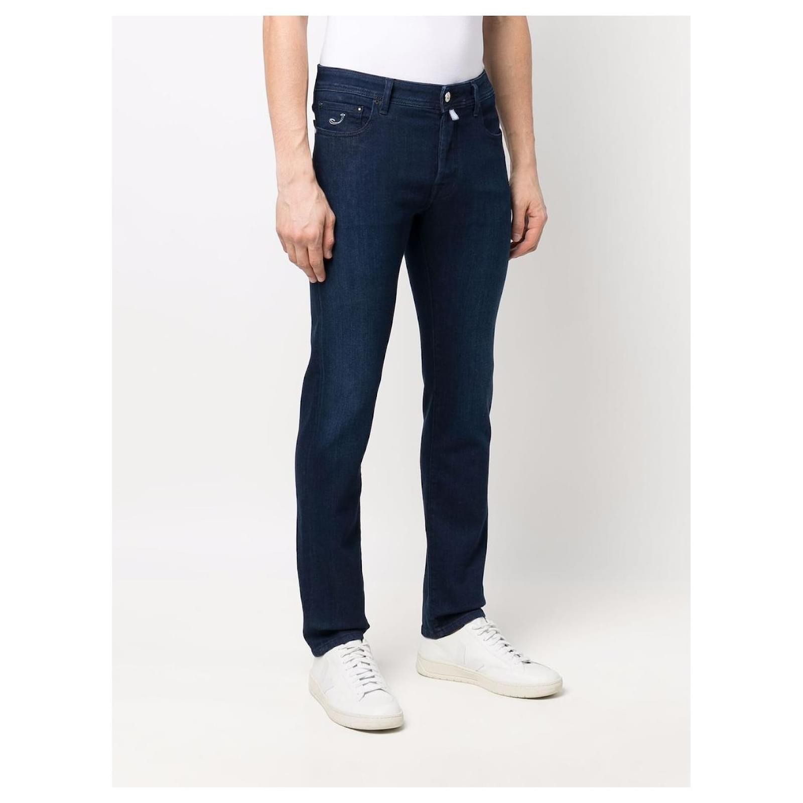 Jacob Cohen Jean slim à patch logo Bleu Bleu Marine ref.606513 - Joli ...