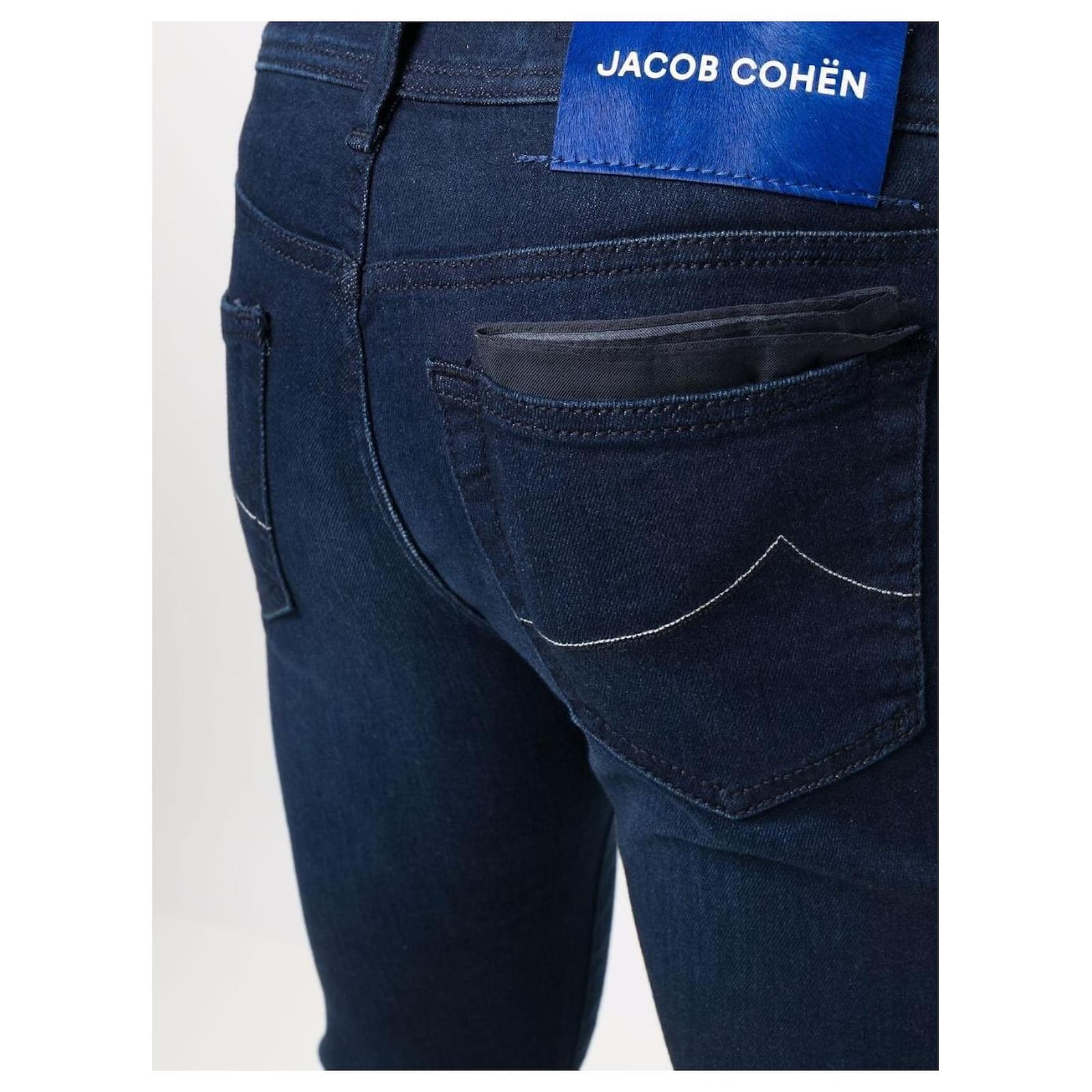 Jacob Cohen Jean slim à patch logo Bleu Bleu Marine ref.606528 - Joli ...
