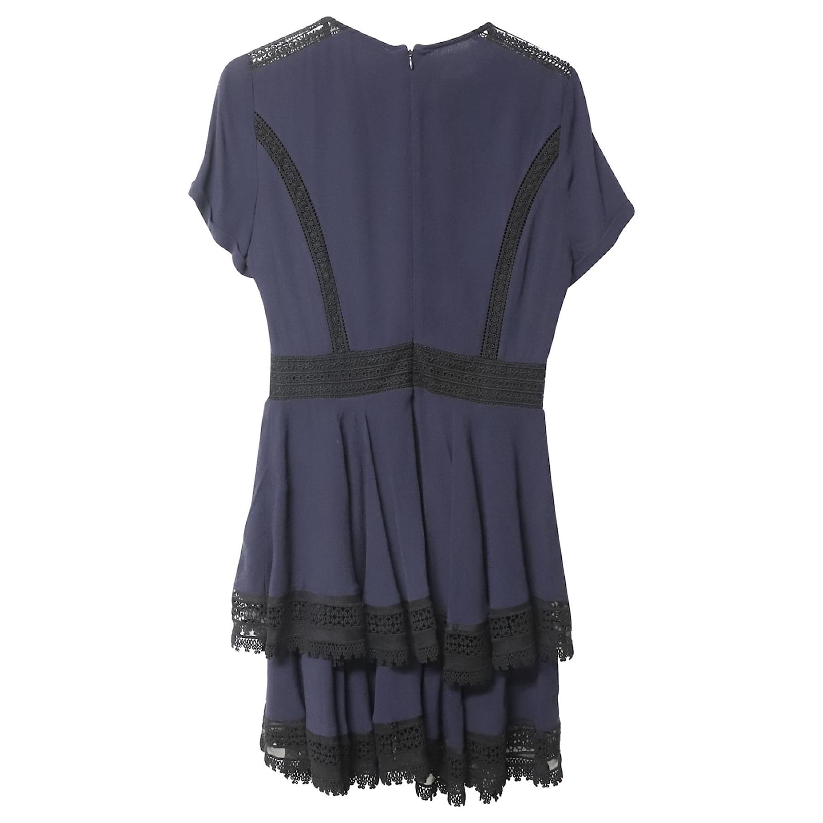 Maje Robe Volantée En Dentelle à Volants En Viscose Bleu Marine Fibre de cellulose ref.608231 ...