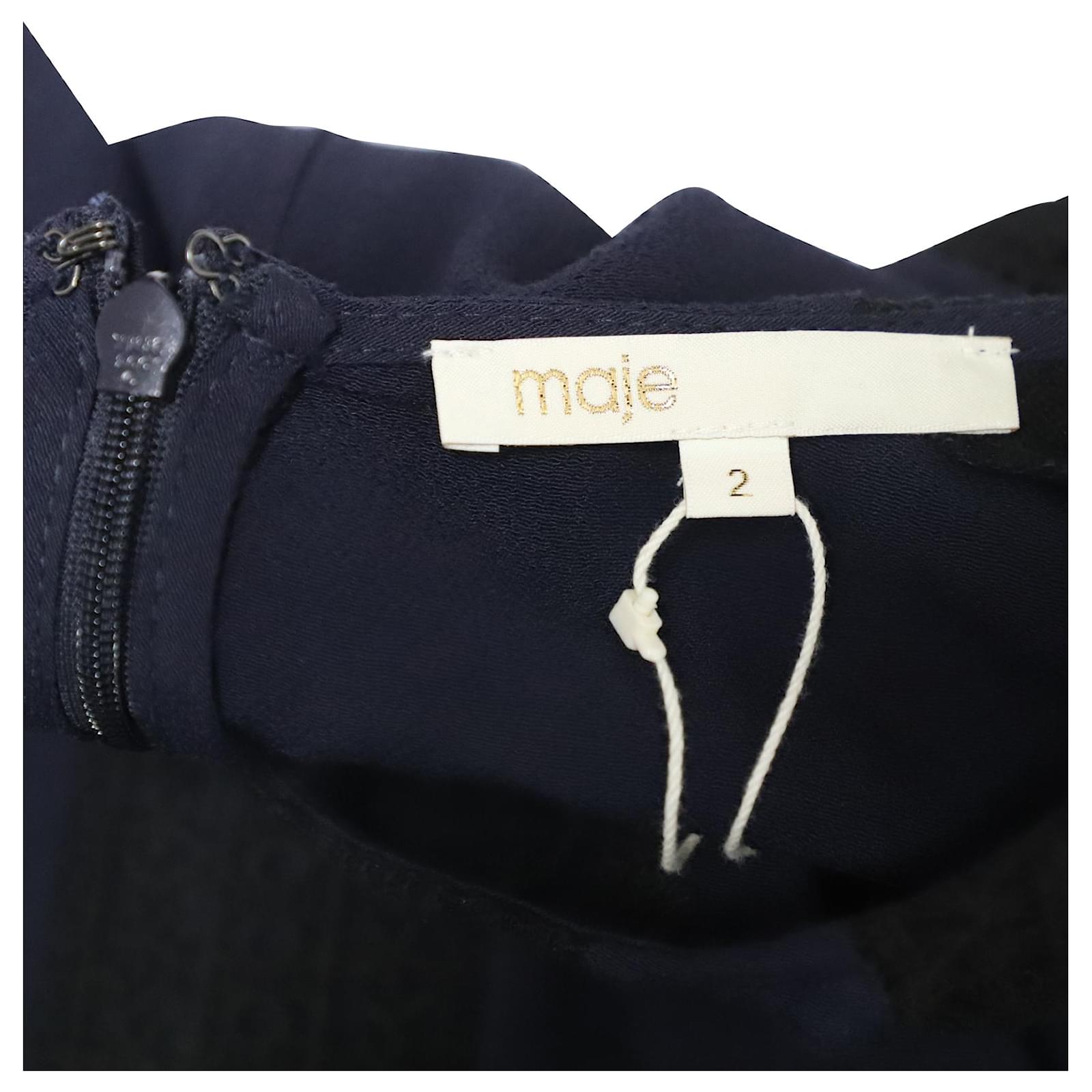 Maje Robe Volantée En Dentelle à Volants En Viscose Bleu Marine Fibre de cellulose ref.608231 ...