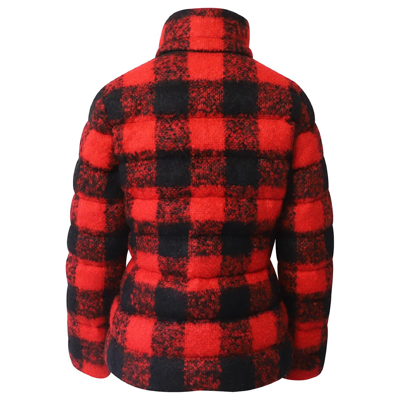Moncler Checkered Puffer Jacket in Red and Black Mohair Wool ref.608541 ...