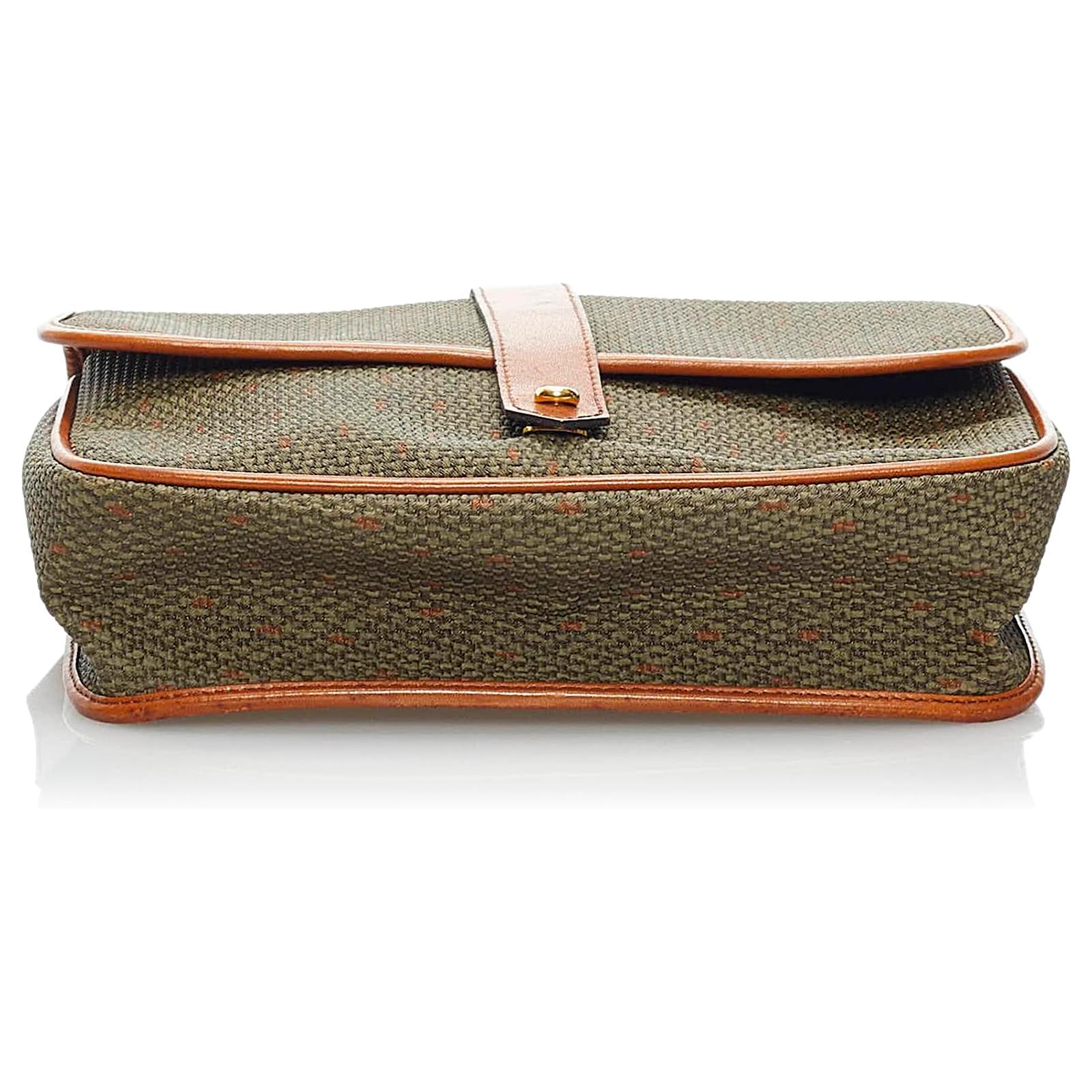 Yves Saint Laurent YSL Green Canvas Crossbody Bag Brown Leather Cloth ...