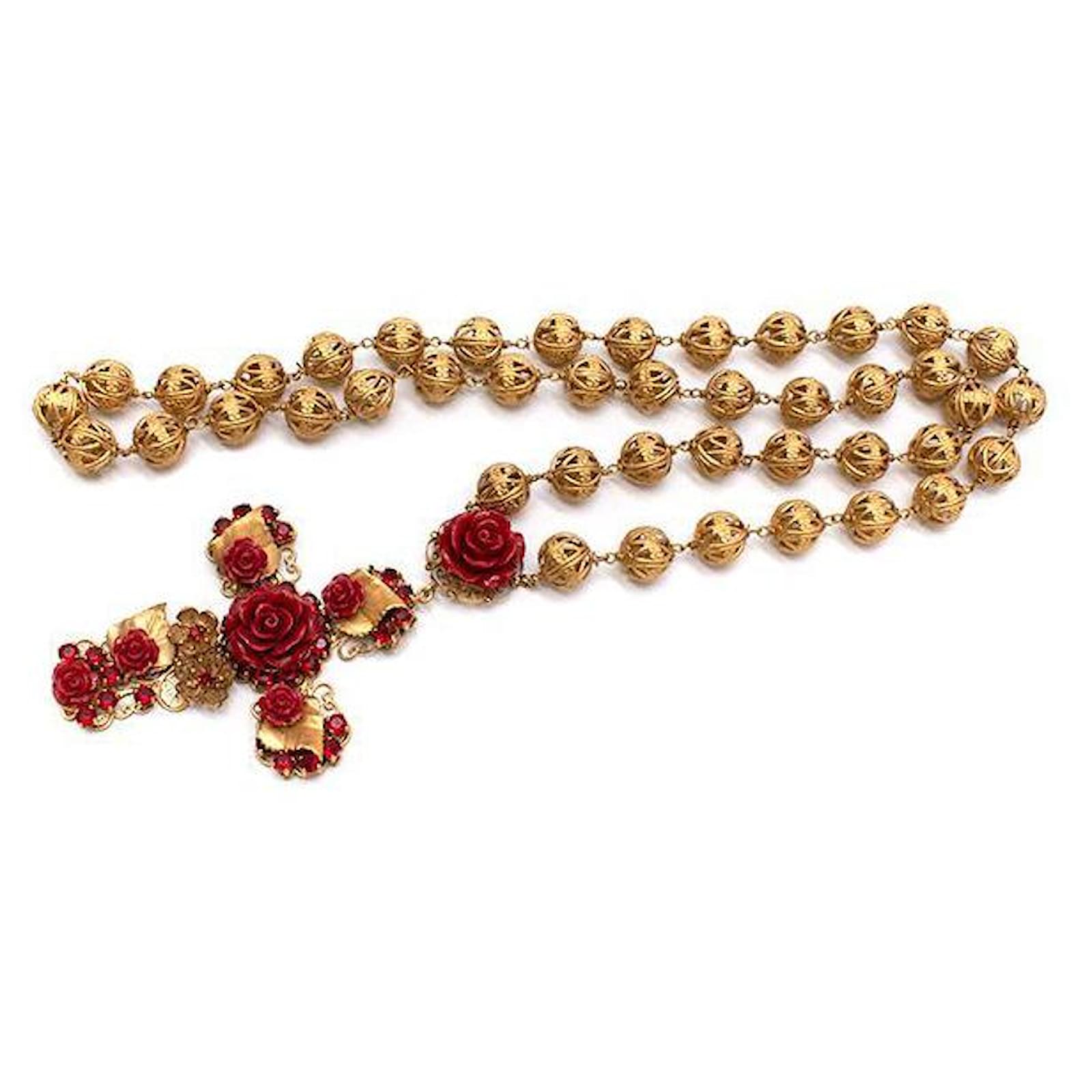 Dolce & Gabbana Gold-tone metal filigree cross with enamel roses Golden ...