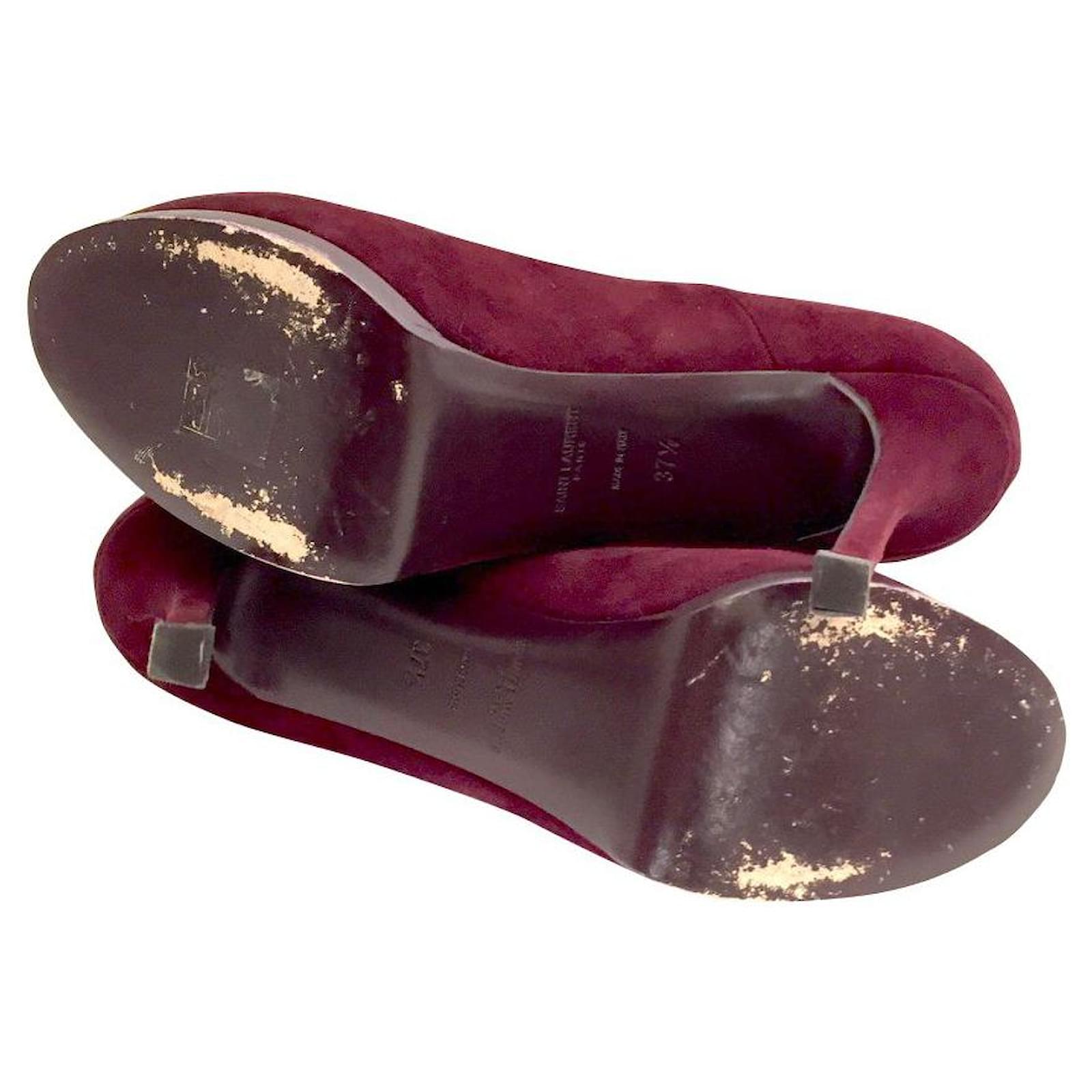 Saint Laurent YSL Tribute Two platform pumps in burgundy suede Red Dark ...
