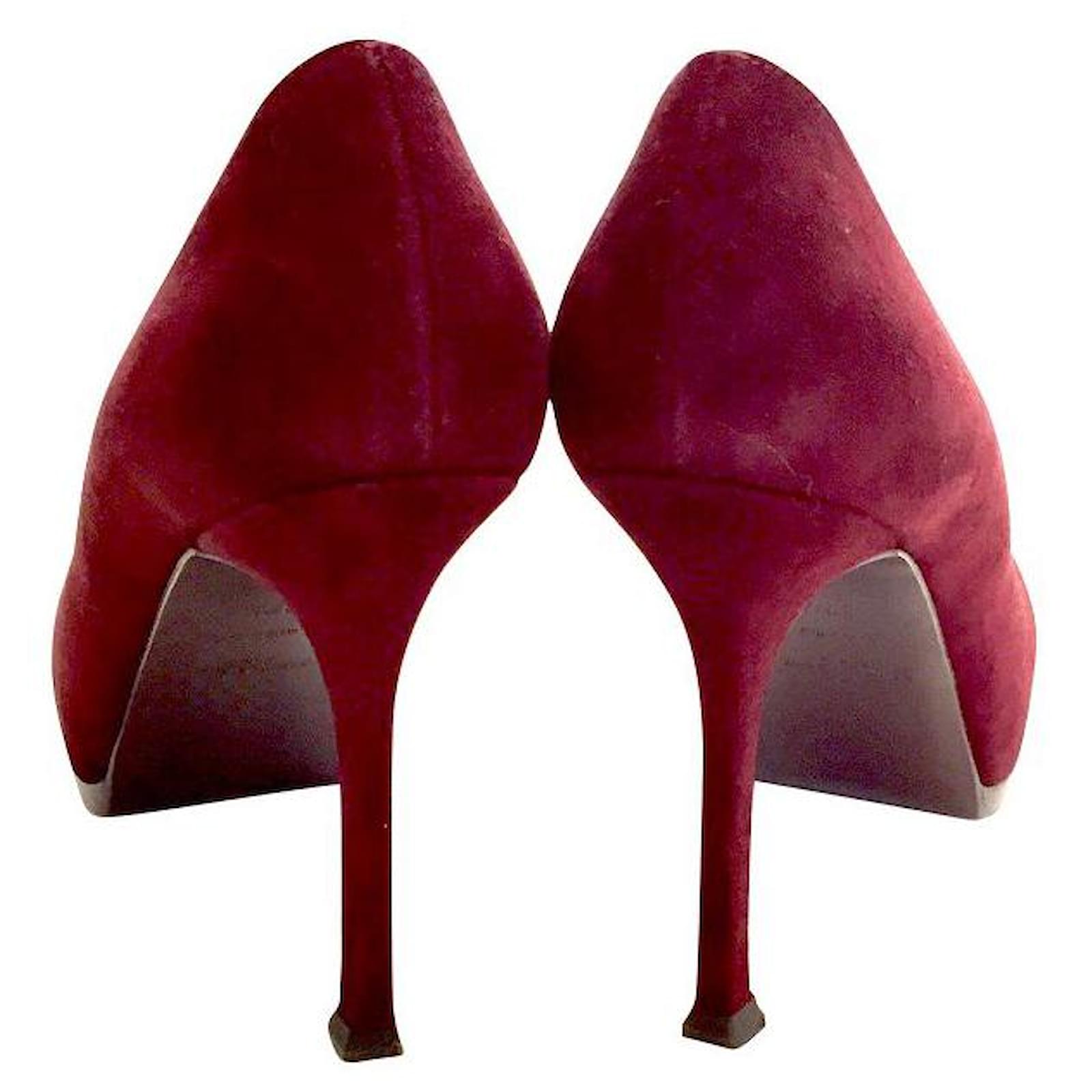 Saint Laurent YSL Tribute Two platform pumps in burgundy suede Red Dark ...